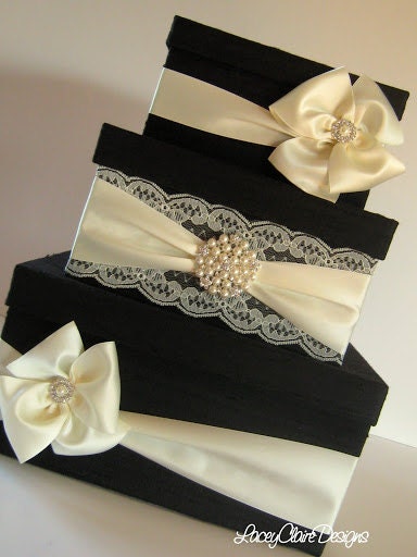 Card Box for Wedding Black and Ivory Card Box Card Holder | Etsy