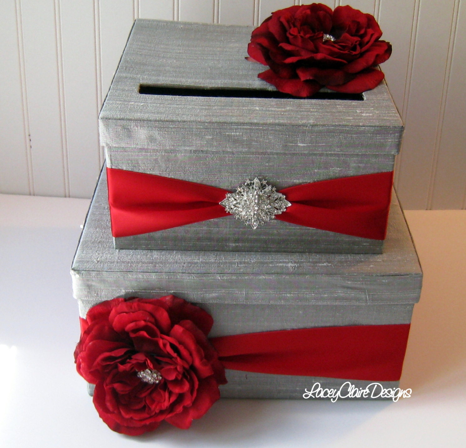 Wedding Card Boxes Custom Made Money Holder Silver and Red | Etsy