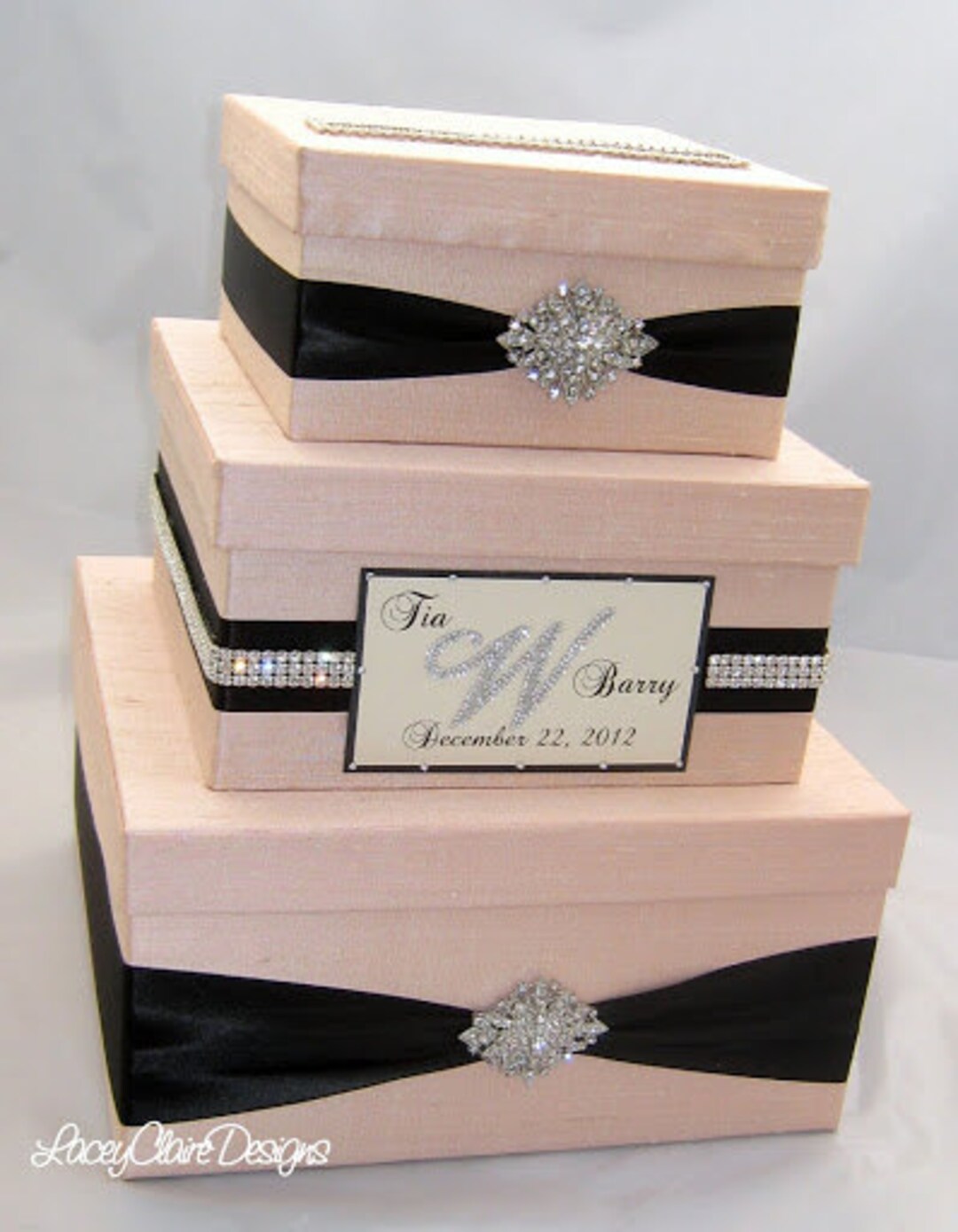 Wedding Gift Box, Bling Card Box, Blush Pink Wedding Box, Rhinestone ...