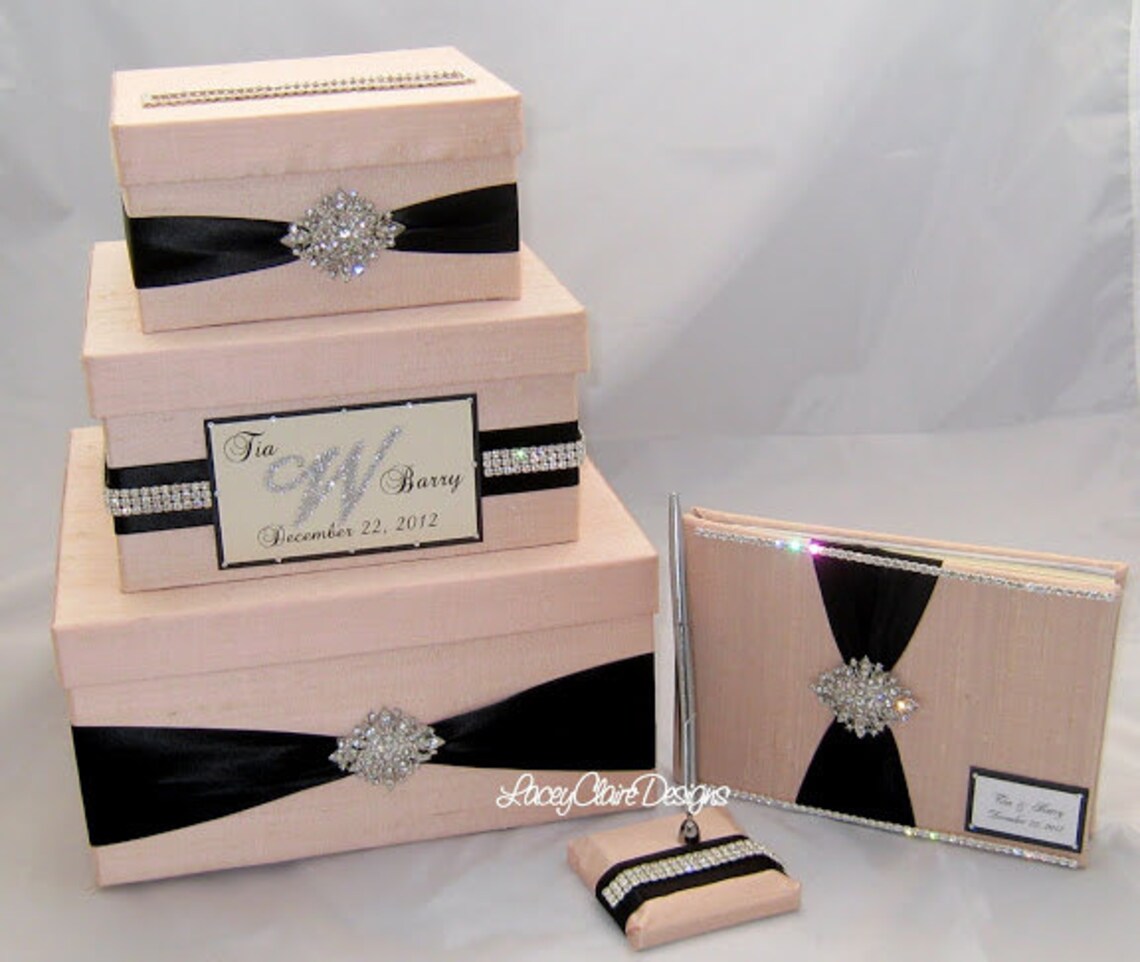 Wedding Gift Box, Bling Card Box, Blush Pink Wedding Box, Rhinestone ...