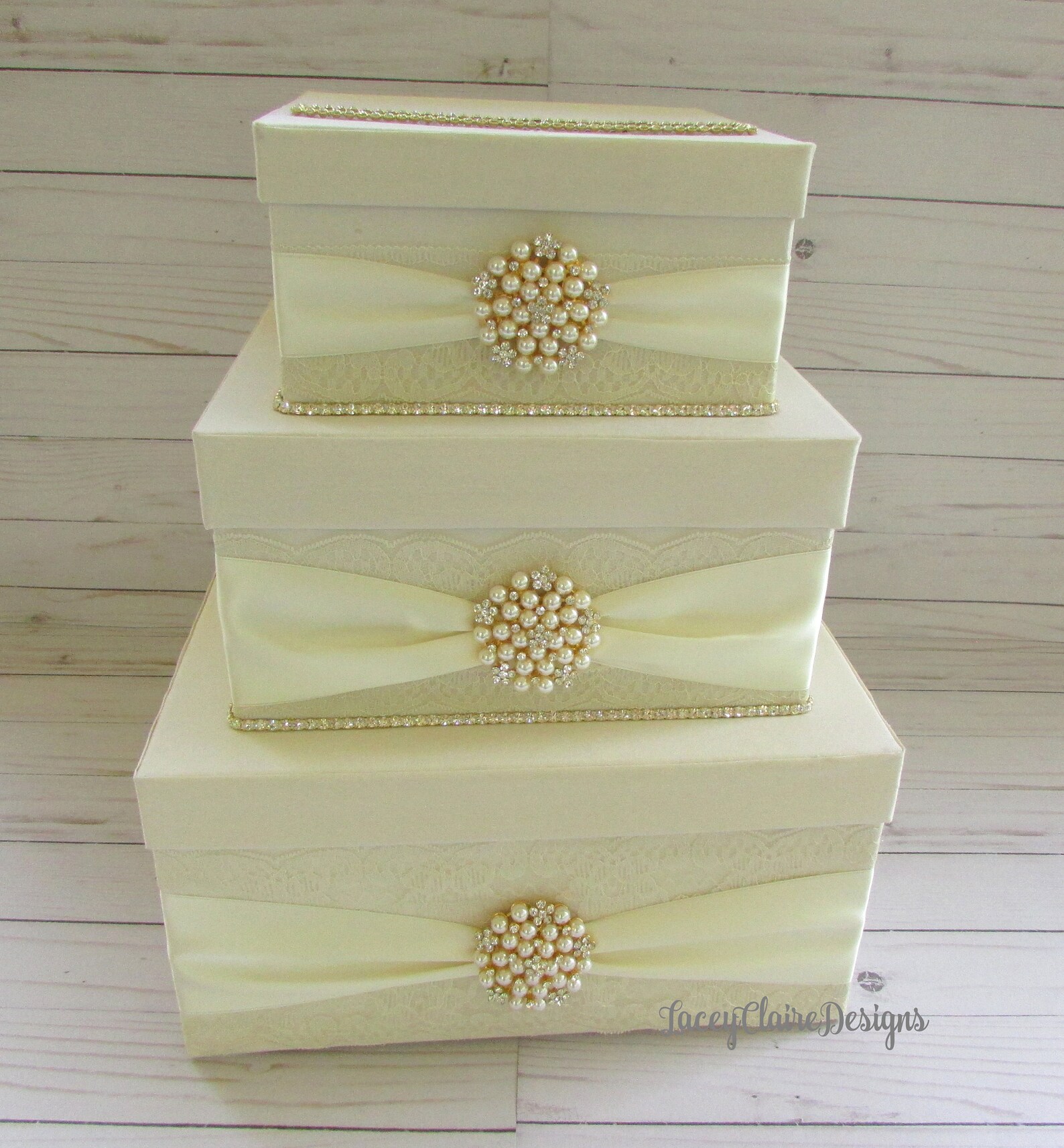 Wedding Box Bling Card Box Ivory and Gold Card Box Lace | Etsy