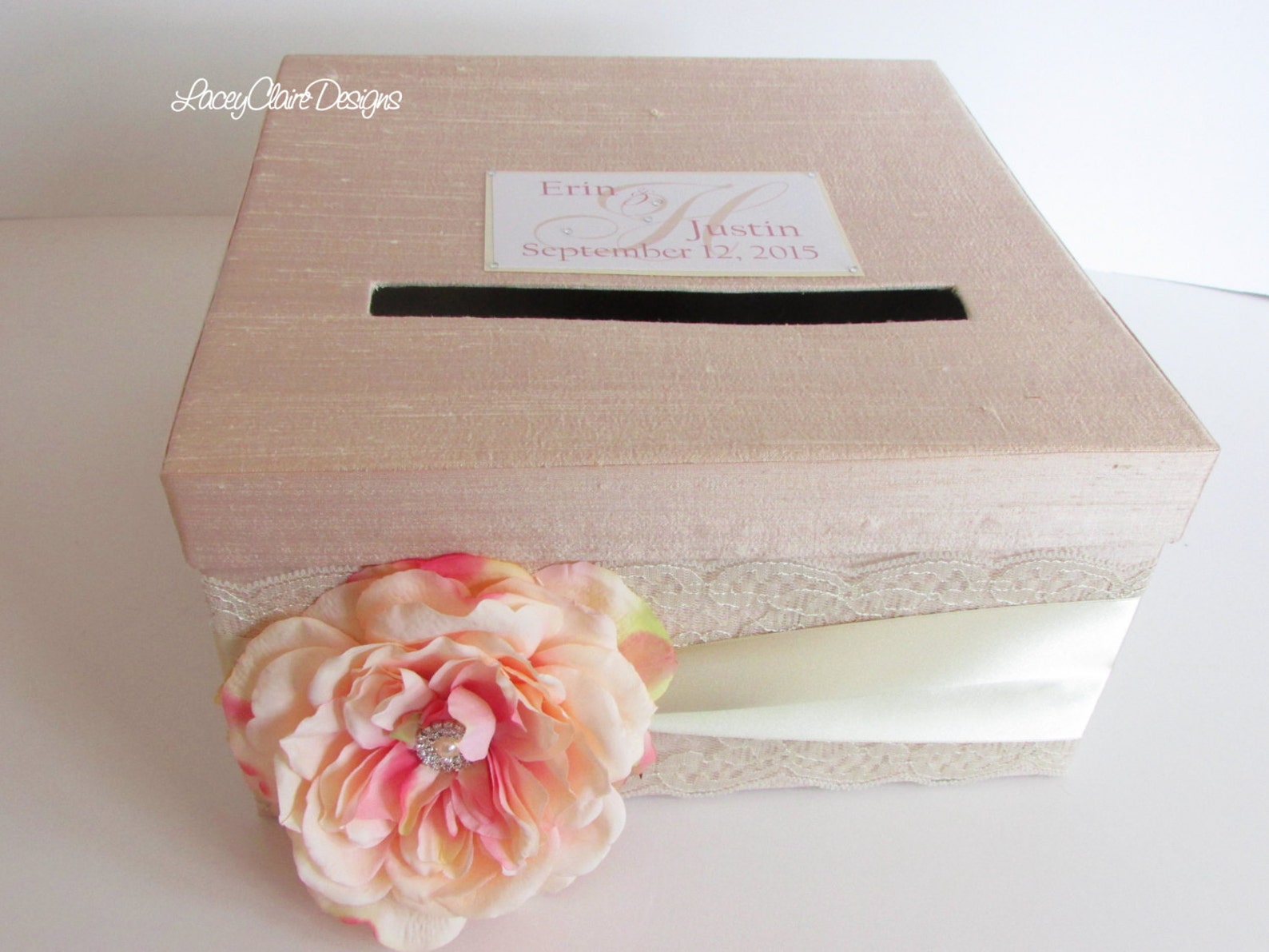 Wedding Card Box Custom Envelope Card Holder Lace Blush Bridal - Etsy