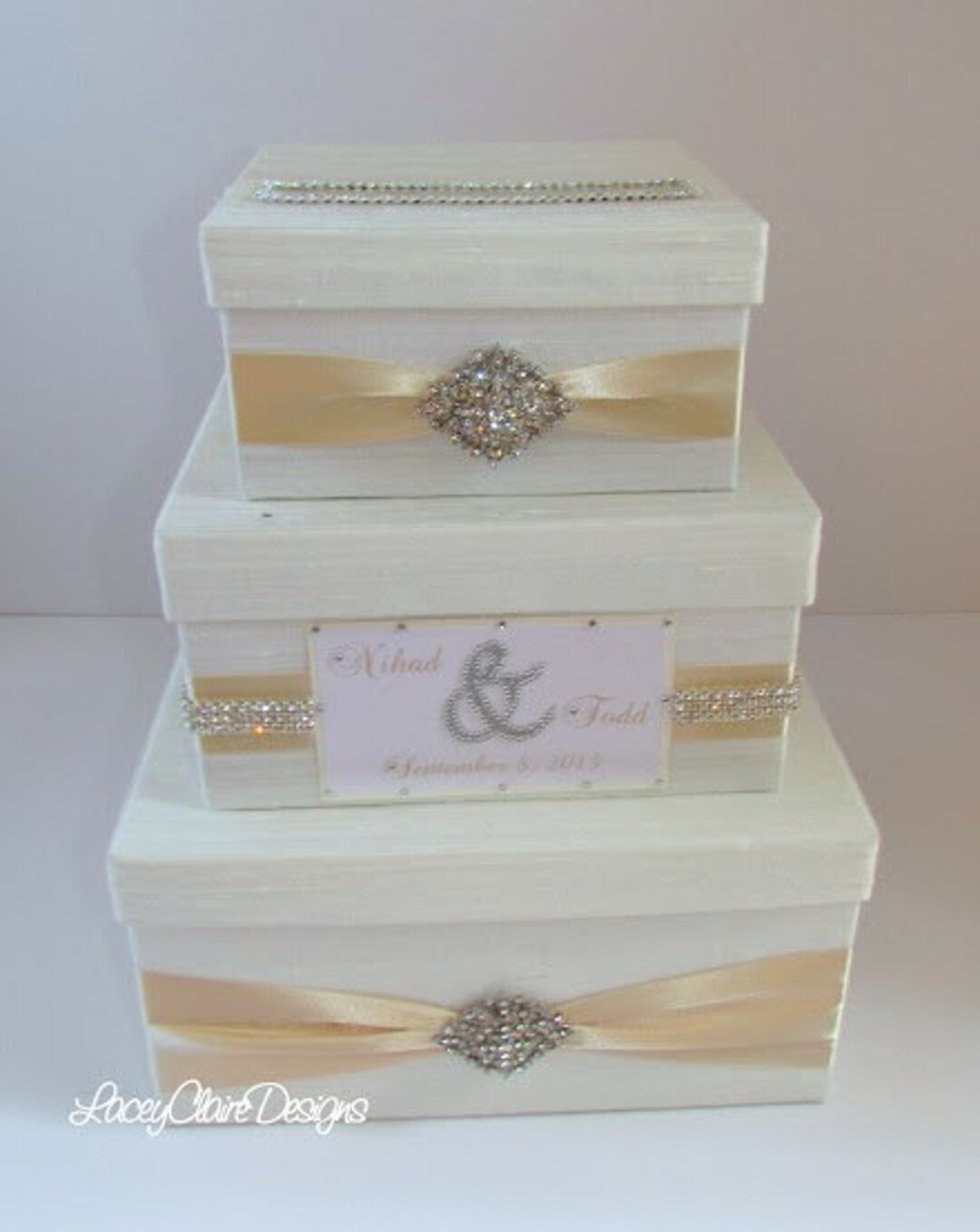 Wedding Gift Box, Card Box for Wedding, Ivory and Champagne Wedding Box ...