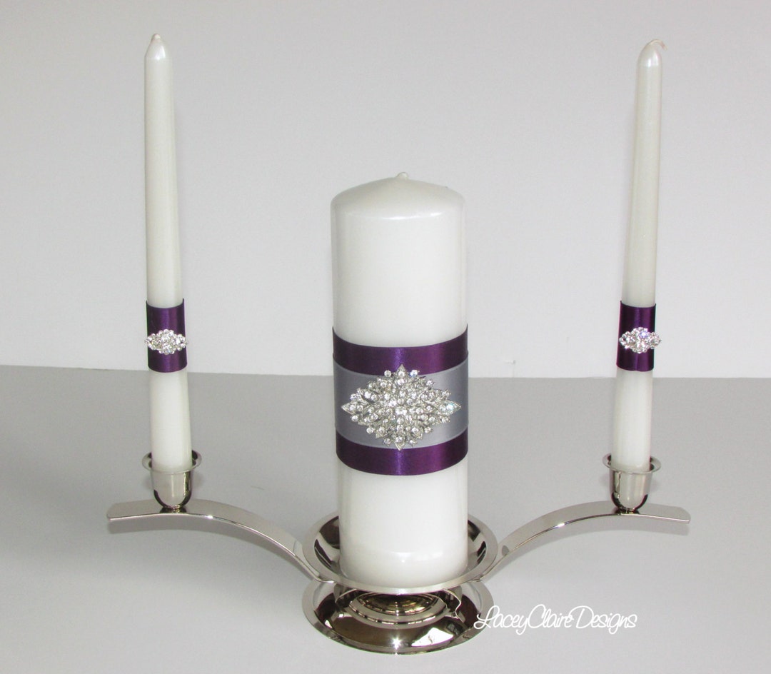 Purple and Silver Unity Candles, Wedding Unity Candles, Catholic ...