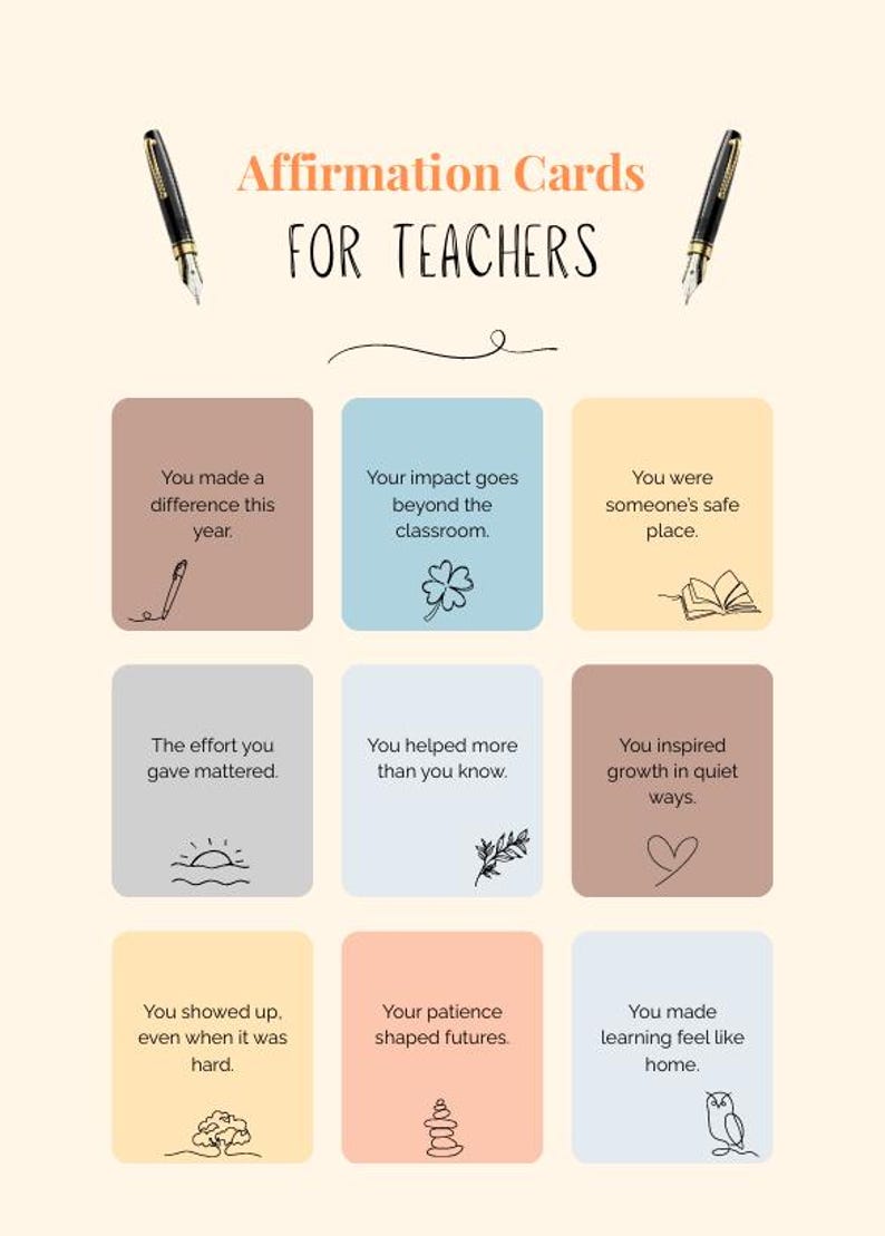 63 Affirmation Cards for Teachers - End of Year Printable Gift ...