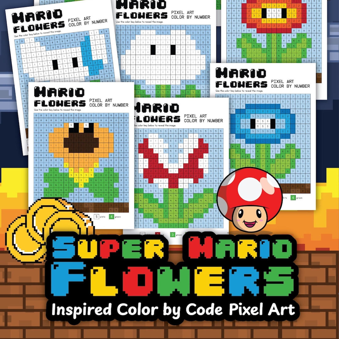 Super Mario Flowers Color by Number Pixel Art - Etsy