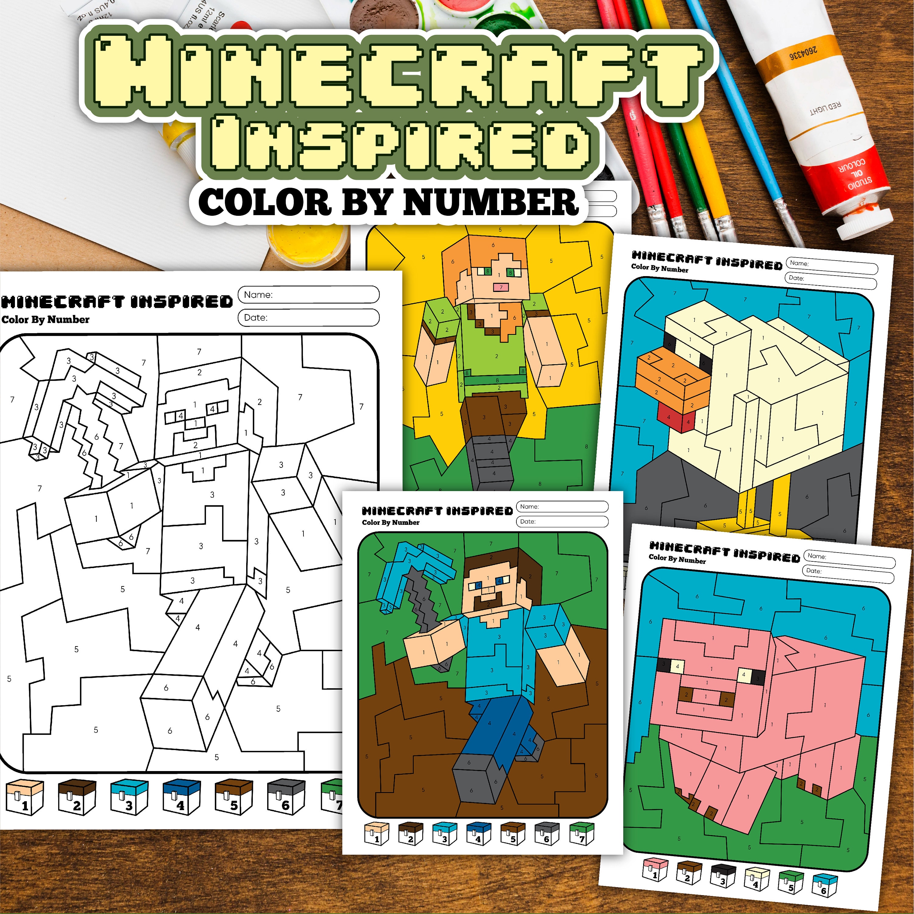 Minecraft Color by Number Pages - Etsy