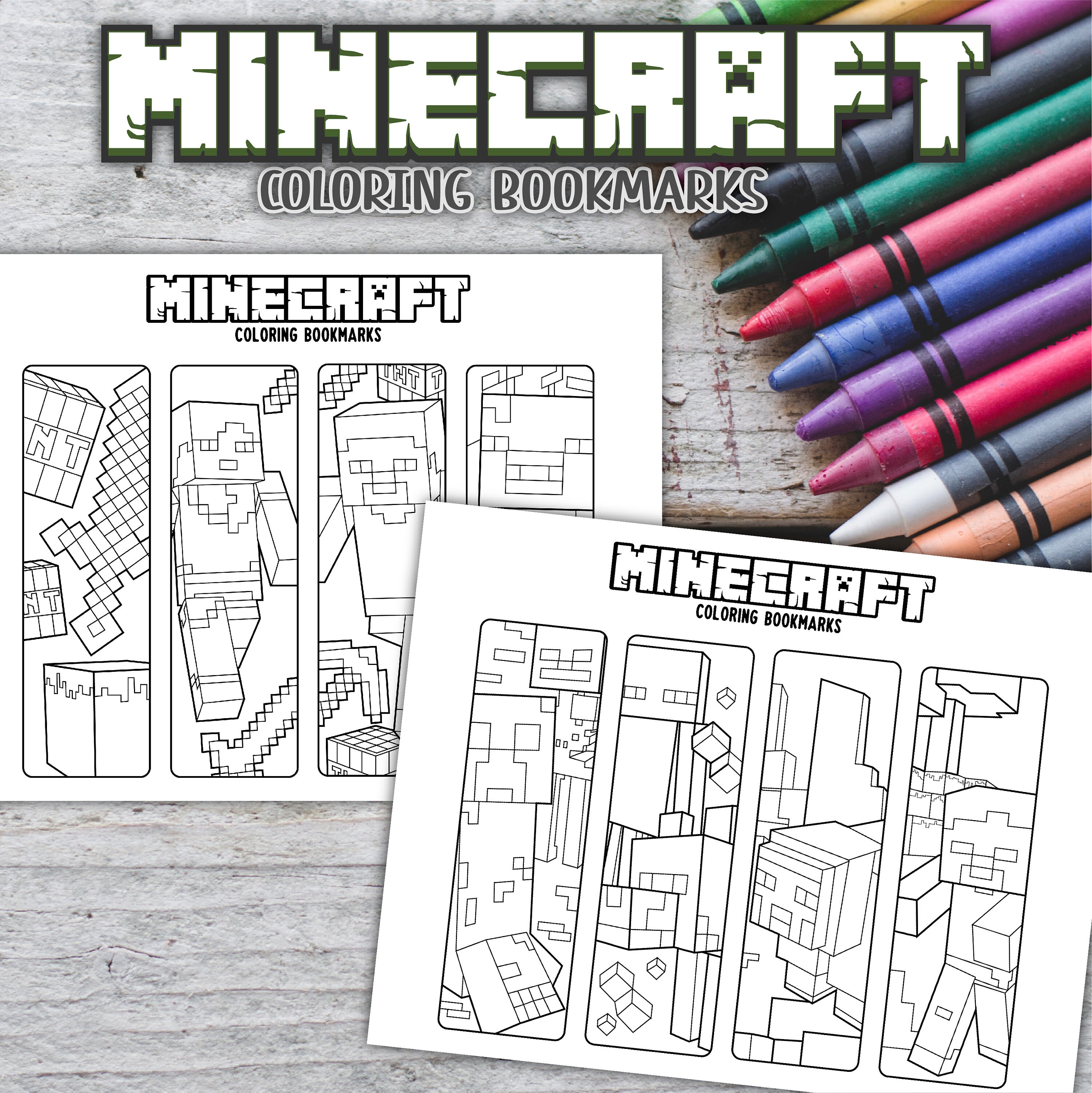 Minecraft Coloring Bookmarks - Etsy