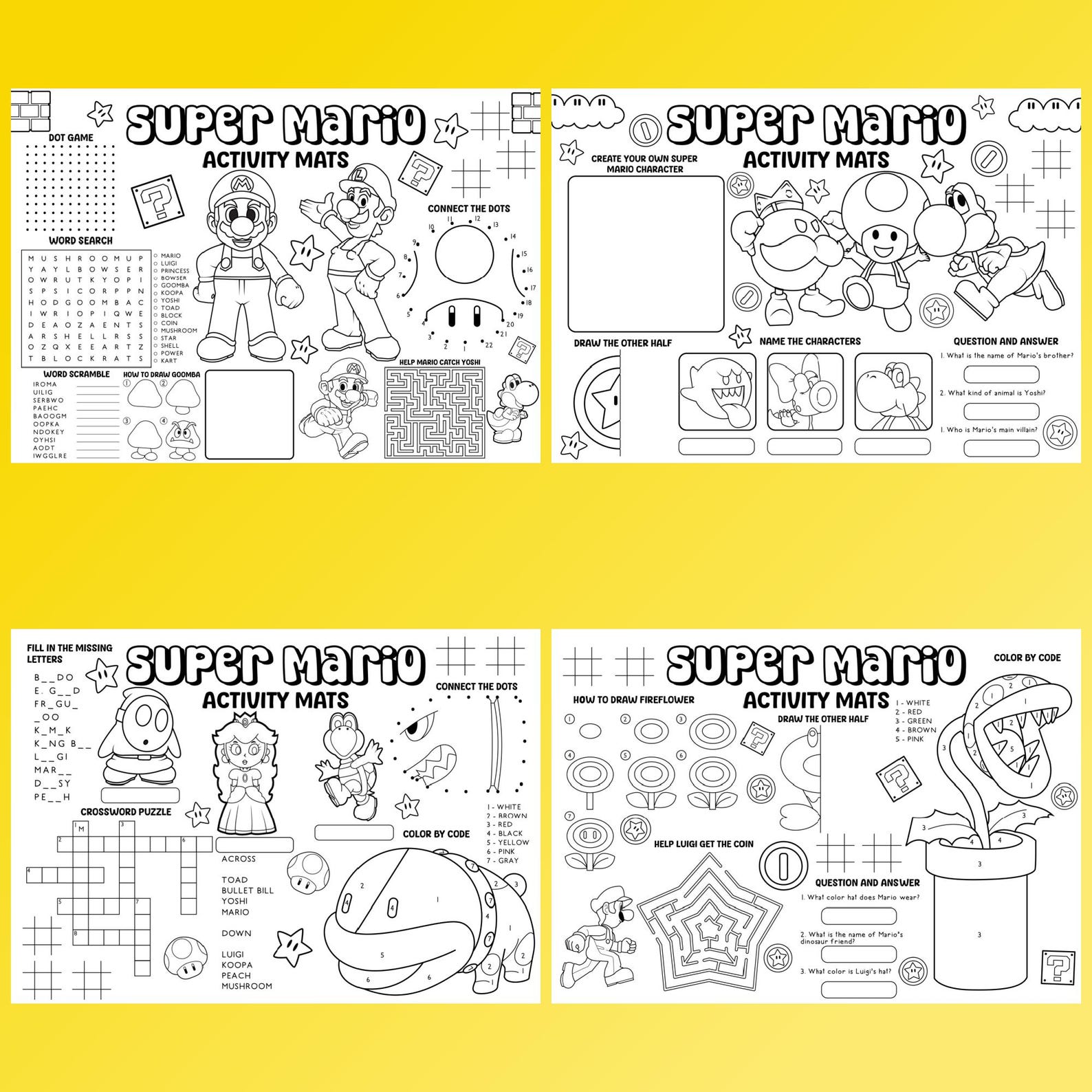 Super Mario Activity Mats - Etsy