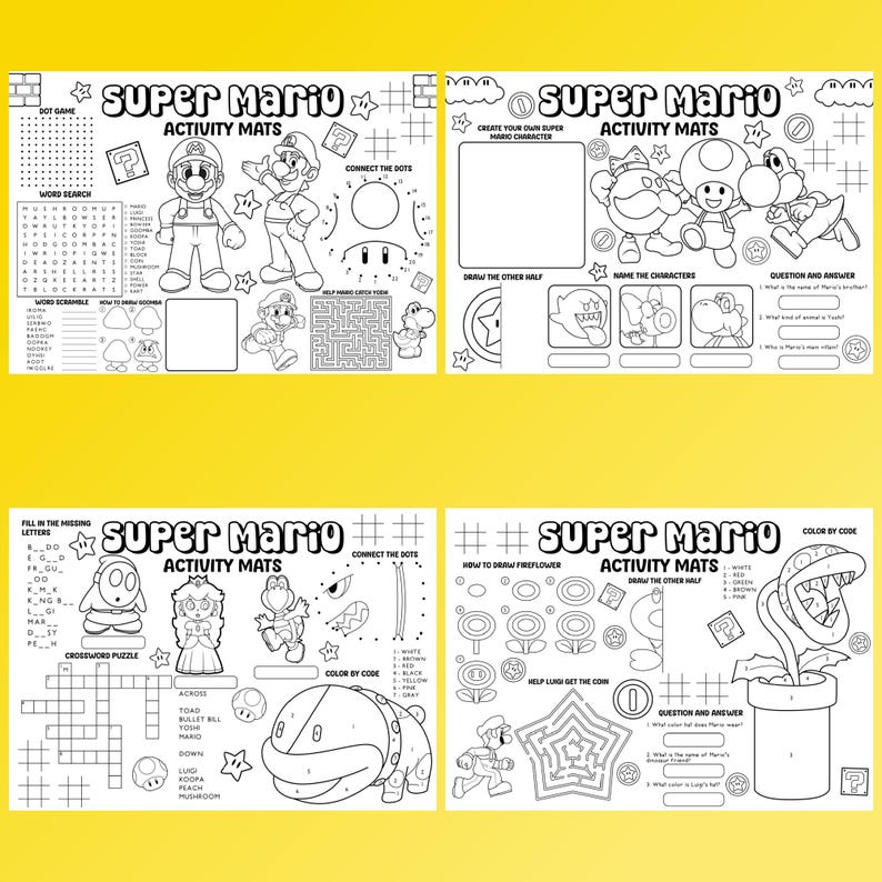 Super Mario Activity Mats - Etsy