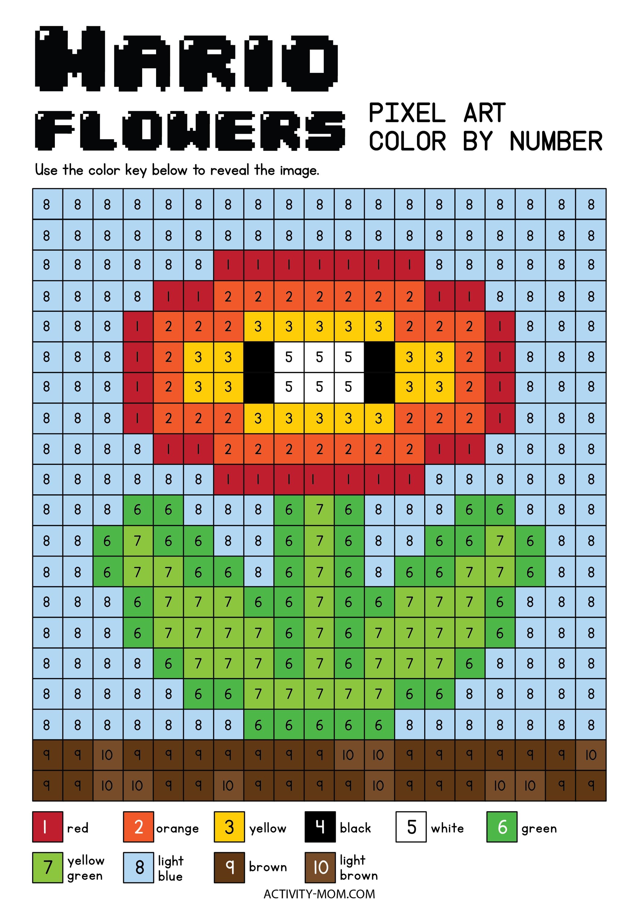 Super Mario Flowers Color by Number Pixel Art - Etsy