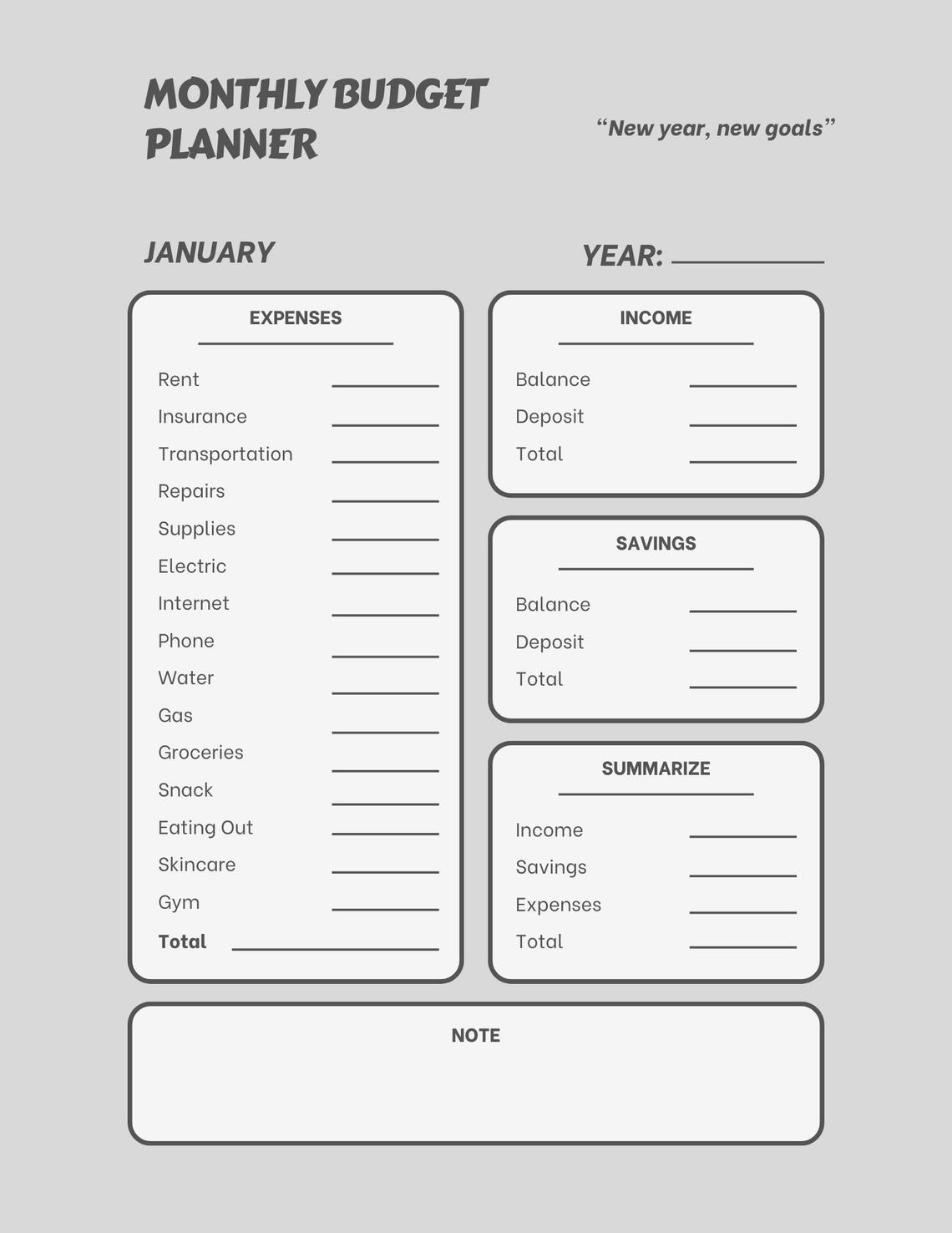 12-month Budget Planner Printable | Minimalist Monthly Budget Sheet PDF ...