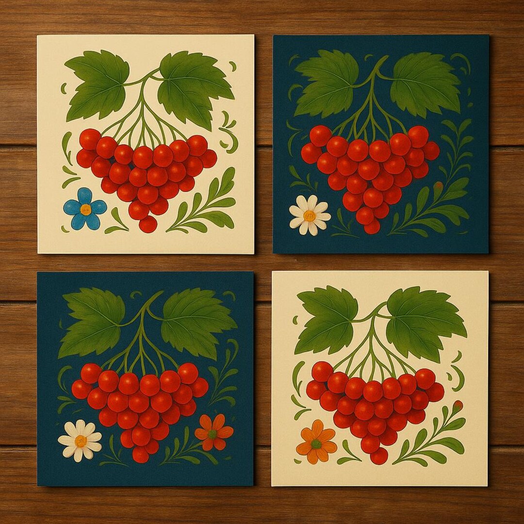 Ukrainian Kalyna Art Print Set – 4 Square Folk Illustrations + Bonus ...