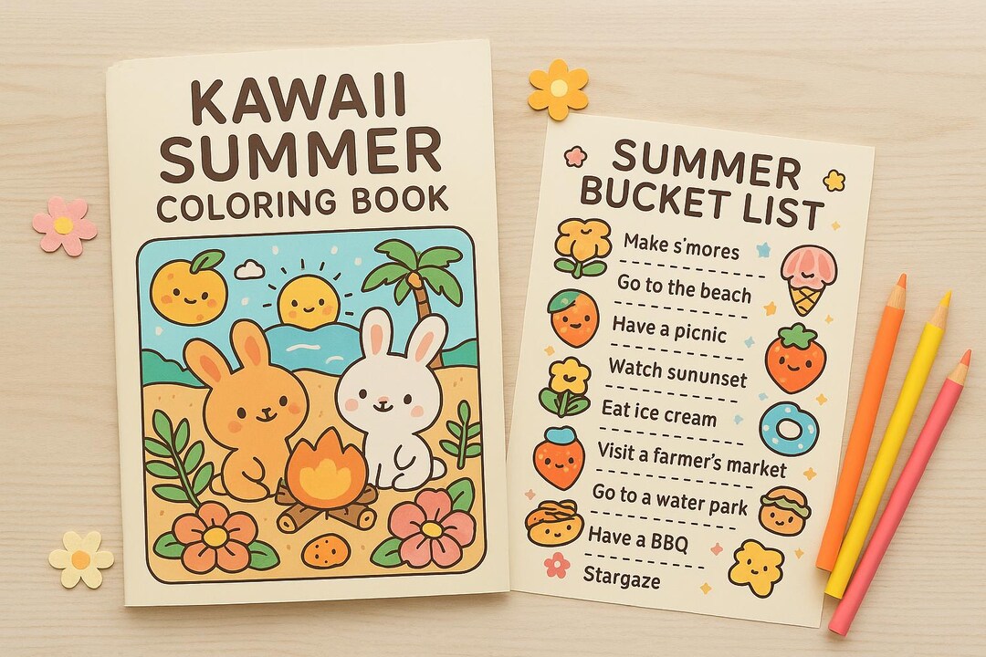 Kawaii Summer Coloring Book & Bucket List (digital Download) - Etsy