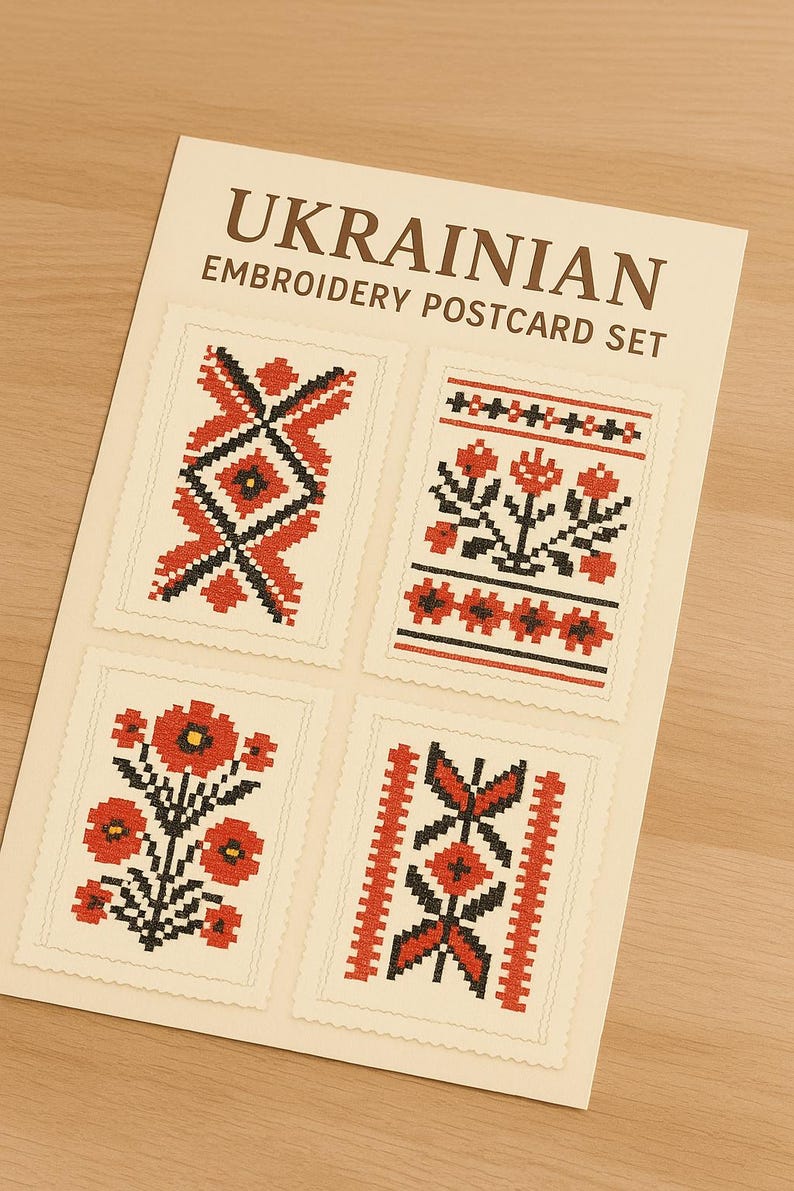 Ukrainian Embroidery Postcard Set – Printable Folk Pattern Cards ...