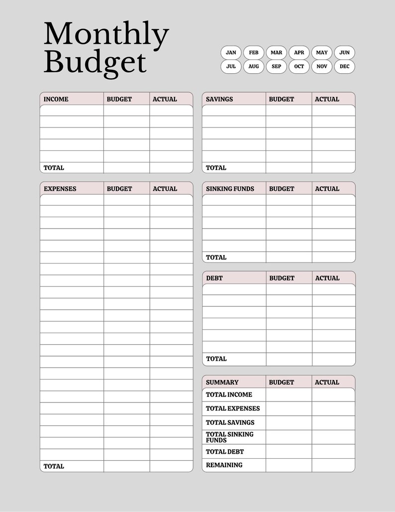 Monthly Budget Planner Printable – Income, Expenses, Savings & Debt ...