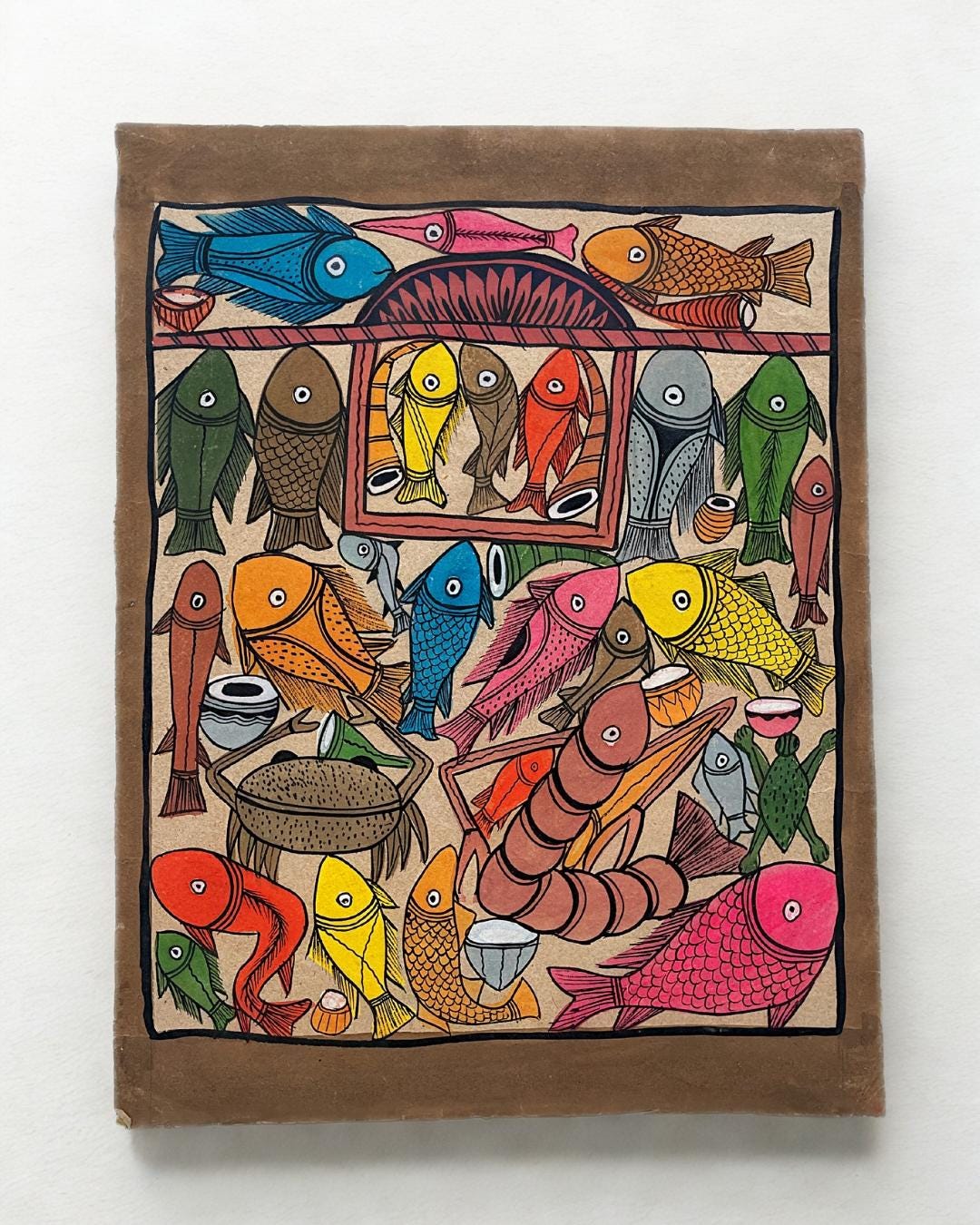 Vintage Pattachitra Fish Painting From West Bengal - Folk Art, 27.5x36 ...