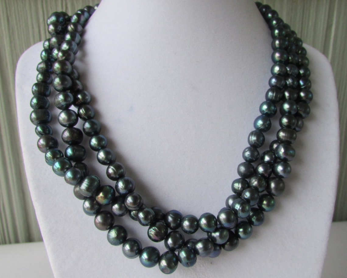 Black Pearl Necklace Freshwater Pearl Necklace 3 Strands Of Pearl