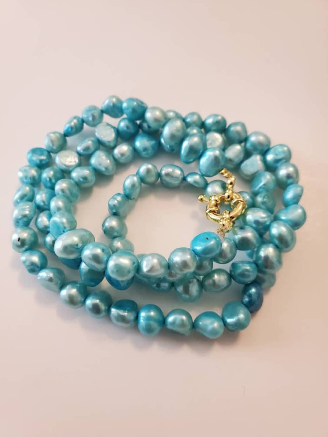 25 Inches Light Blue Pearl Necklace, Blue Pearl Necklace, Pearl ...