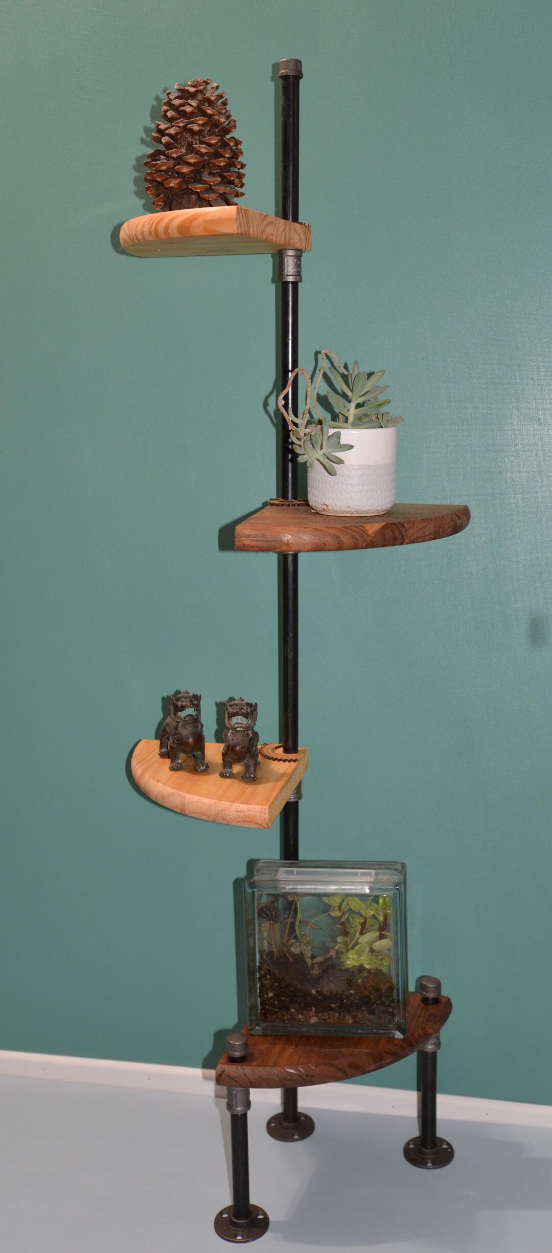 Rotating Corner Shelf – 4-tier Adjustable Industrial Pipe & Wood ...