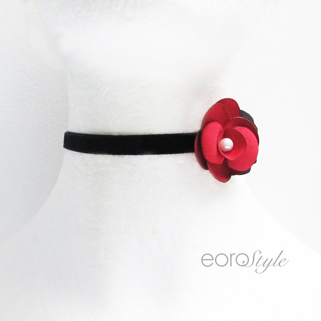 Red Rose Choker, Black Choker, White Flower Choker, Flower Choker ...
