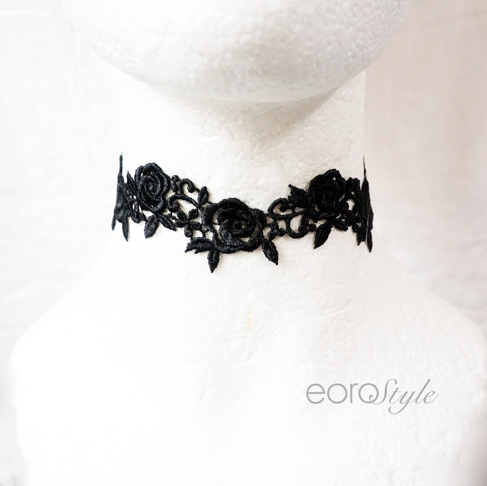 Black Flower Lace Choker, Ribbon Tie, Flower Choker, Boho Choker ...