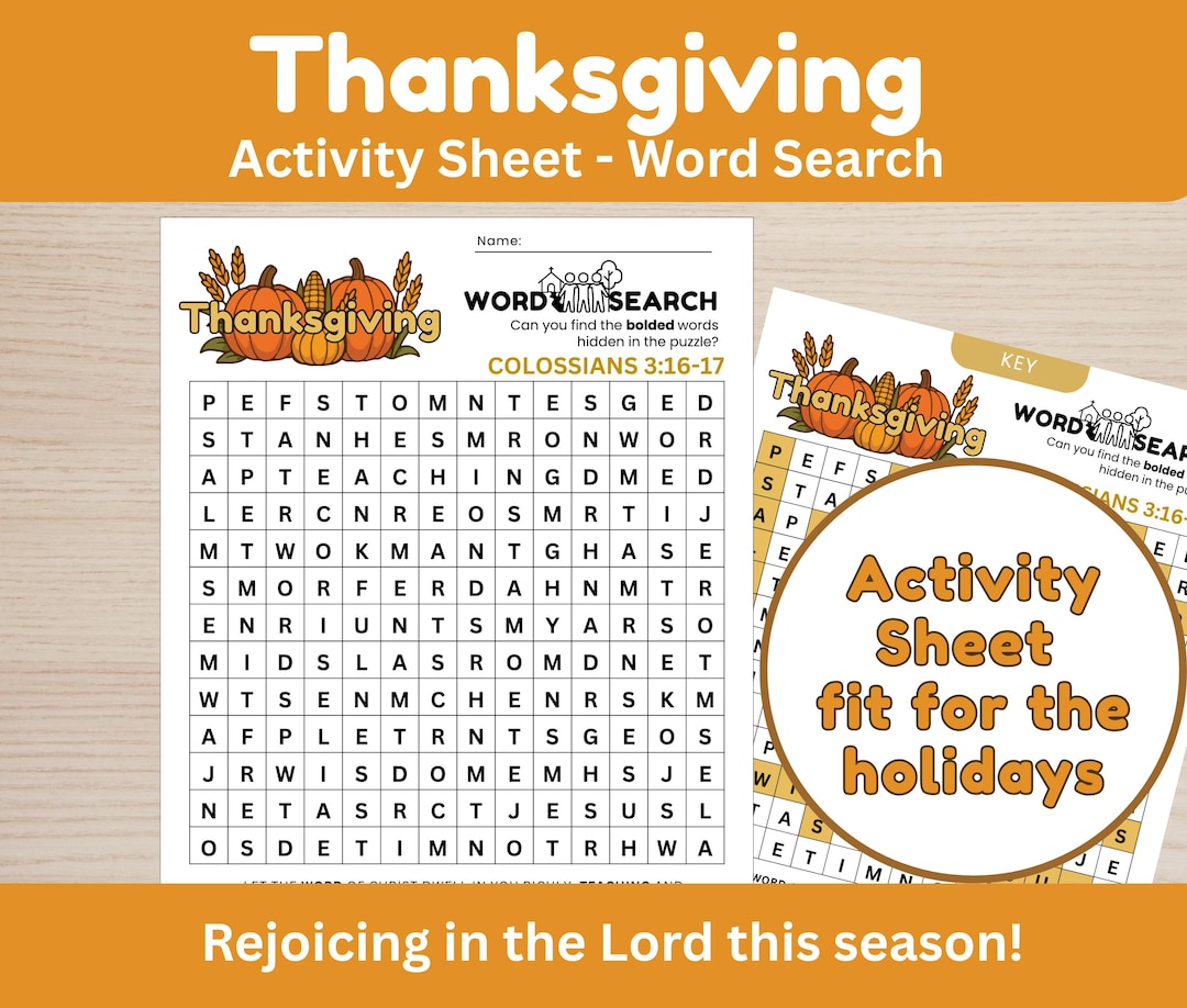 Thanksgiving - Word Search - Christian Activity Sheet - Etsy