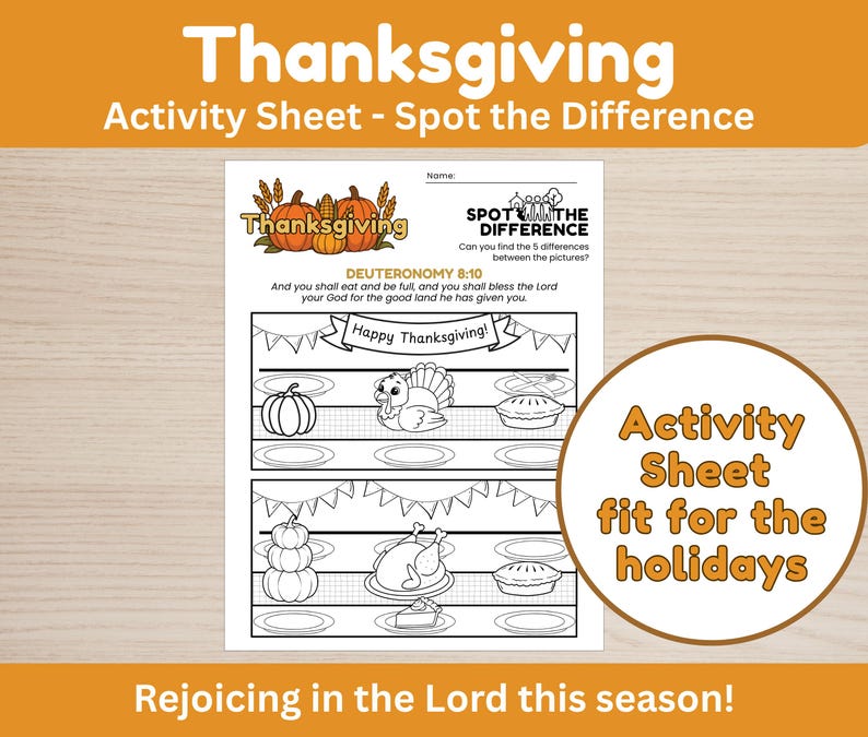 Thanksgiving - Spot the Difference - Christian Activity Sheet - Etsy
