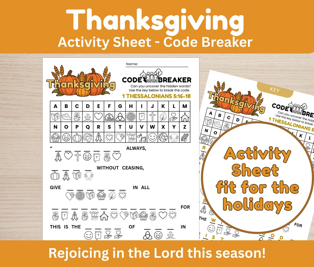Thanksgiving - Code Breaker - Christian Activity Sheet - Etsy
