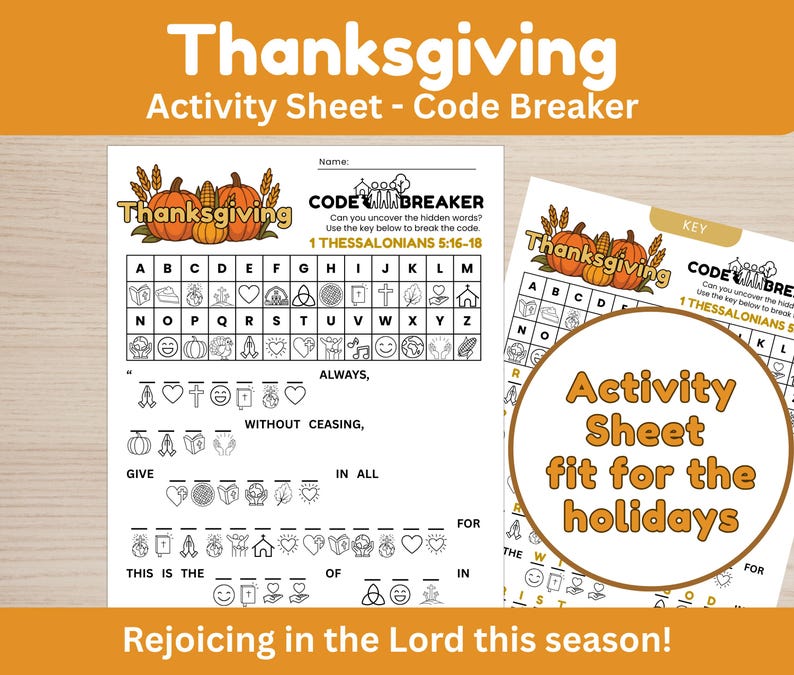Thanksgiving - Code Breaker - Christian Activity Sheet - Etsy