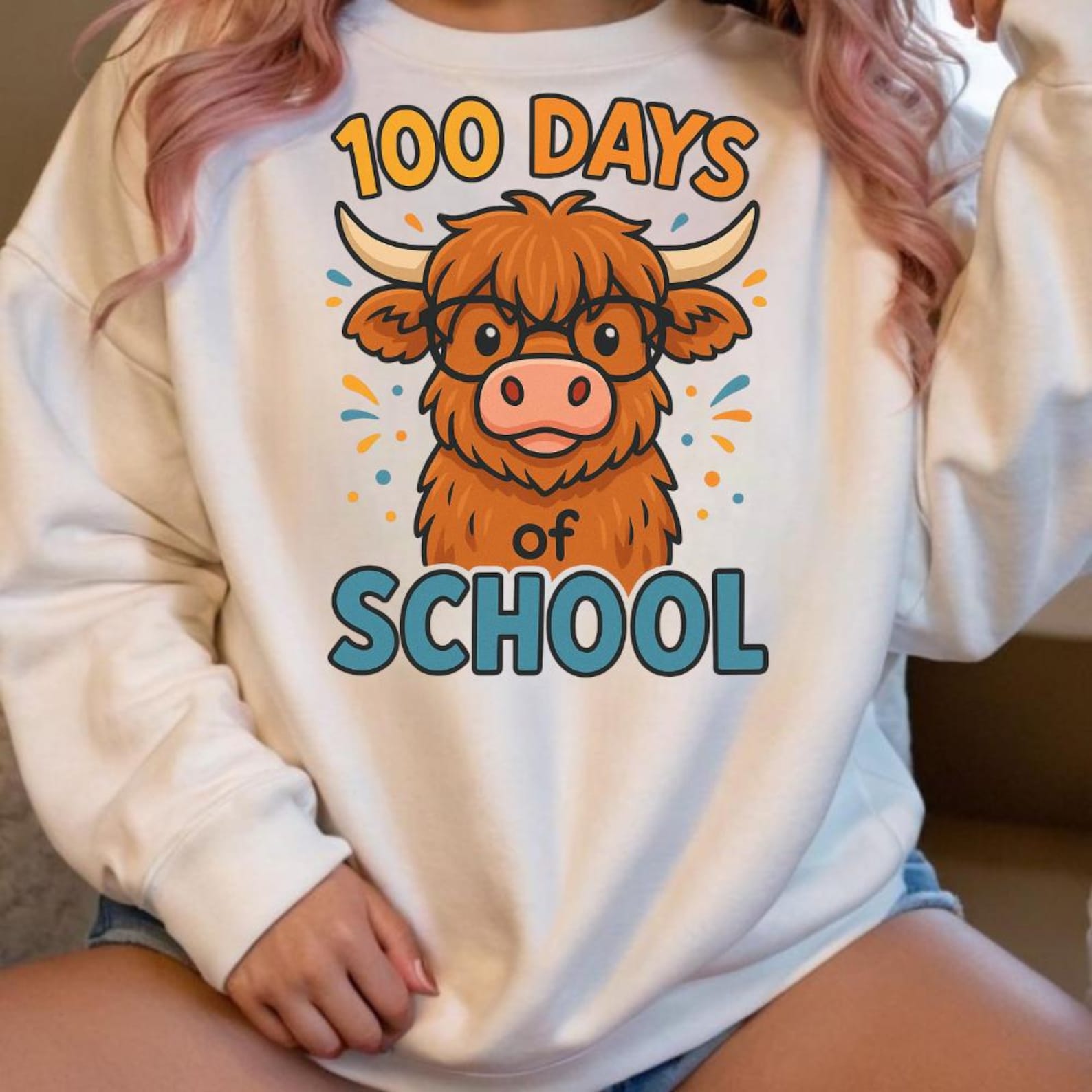 100 Days of School Cow PNG | Cute Cow Clipart | Farm Animal 100th Day ...