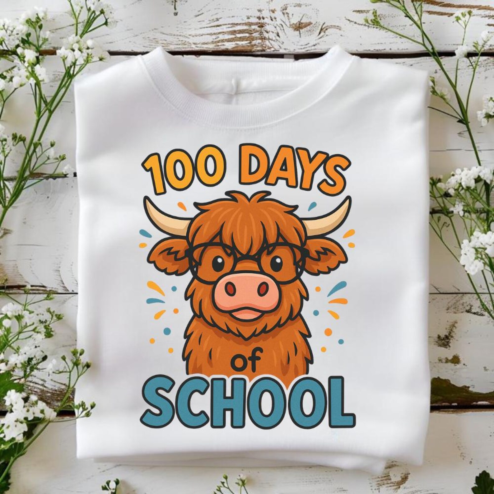 100 Days of School Cow PNG | Cute Cow Clipart | Farm Animal 100th Day ...