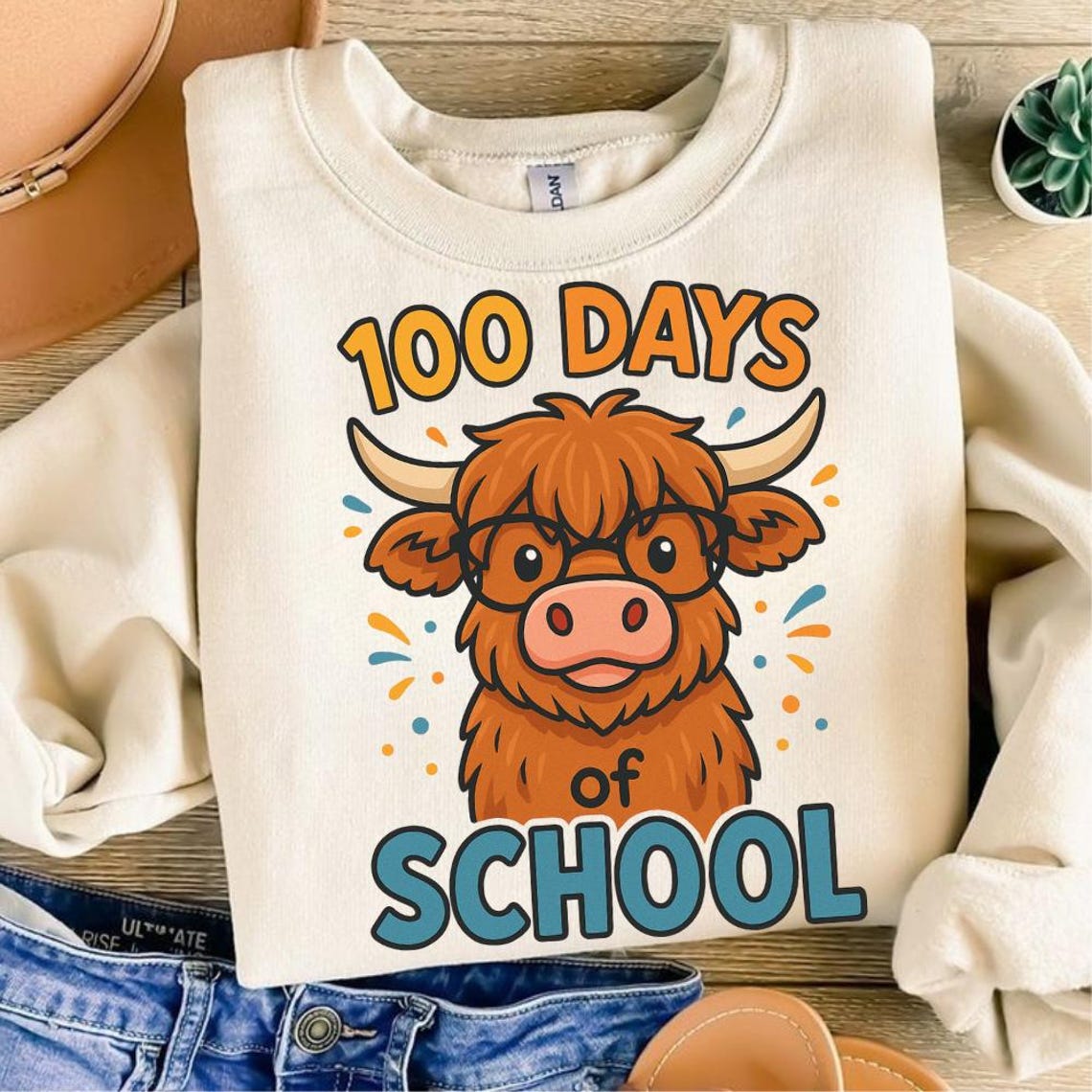 100 Days of School Cow PNG | Cute Cow Clipart | Farm Animal 100th Day ...