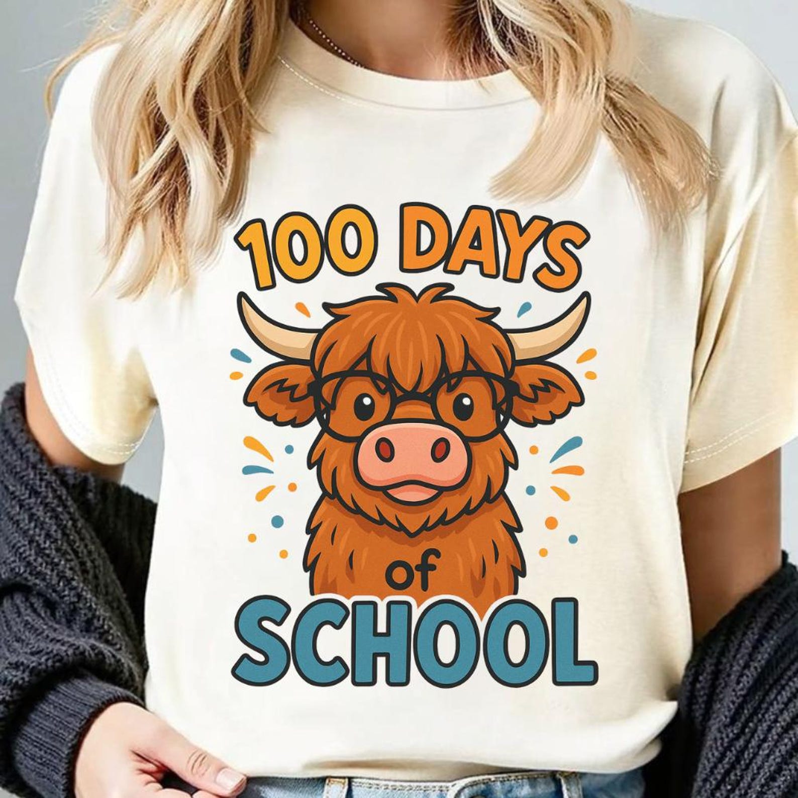 100 Days of School Cow PNG | Cute Cow Clipart | Farm Animal 100th Day ...