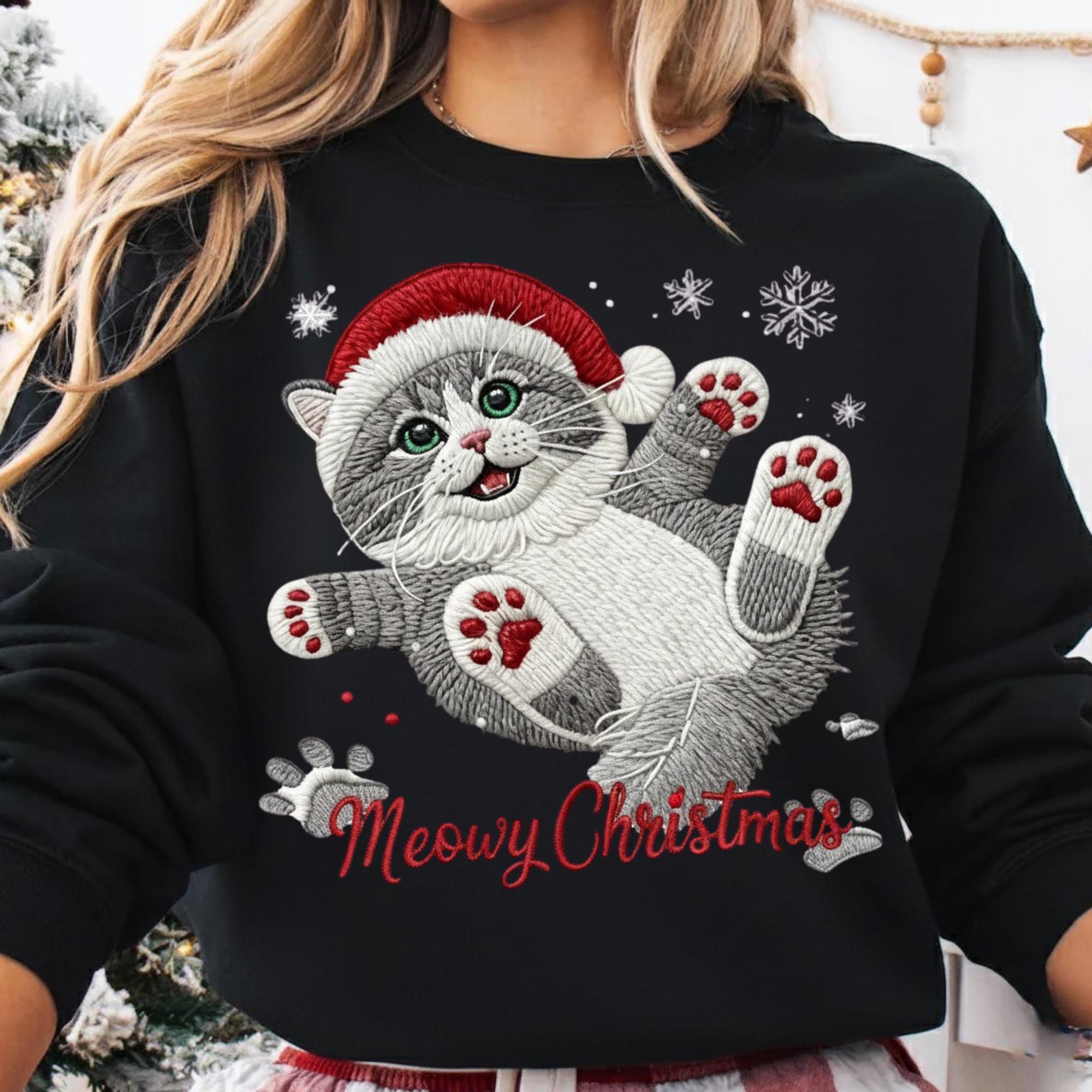 Meowy Christmas Embroidered Cat Png – Cute Santa Cat Embroidery ...