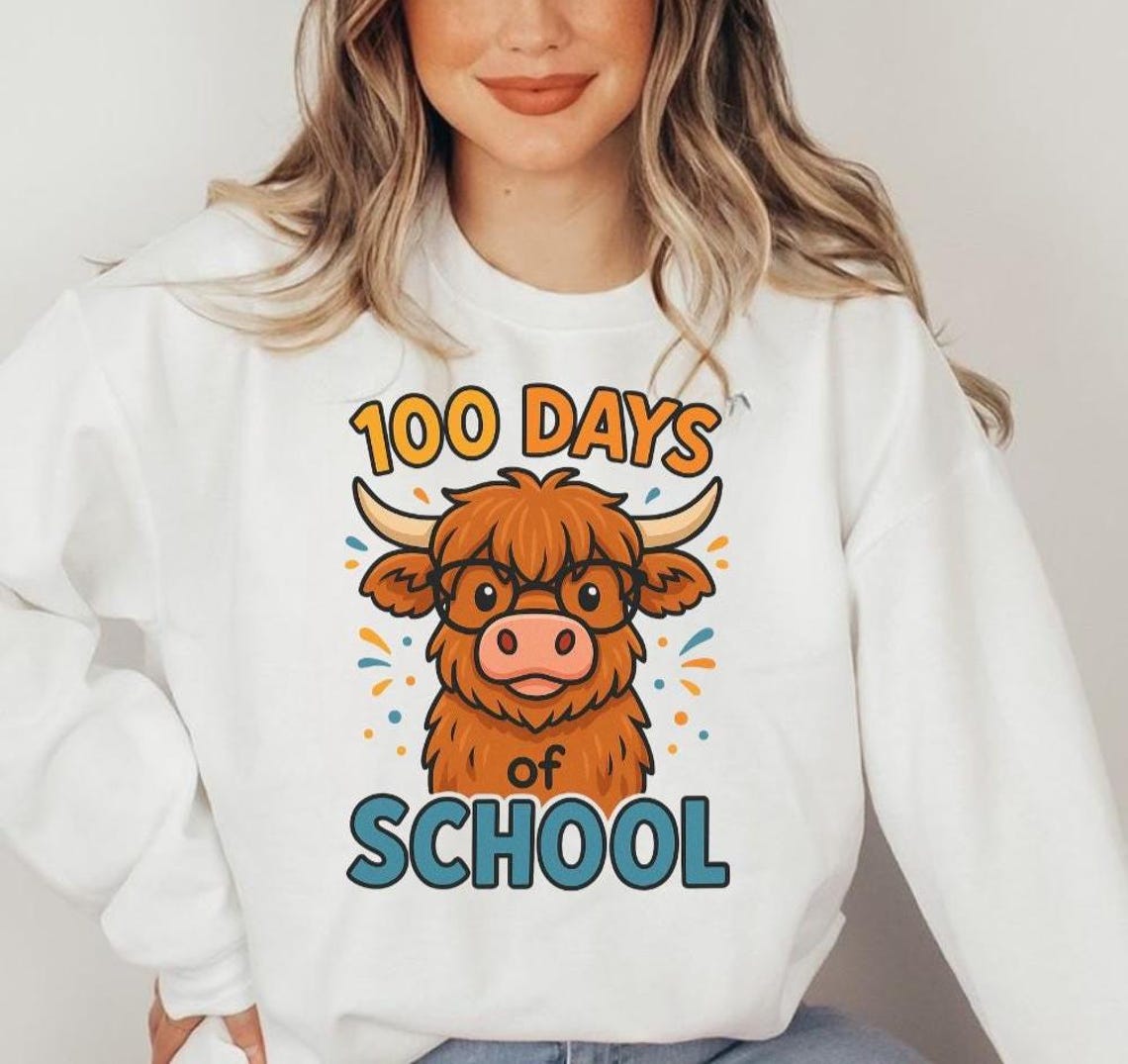 100 Days of School Cow PNG | Cute Cow Clipart | Farm Animal 100th Day ...