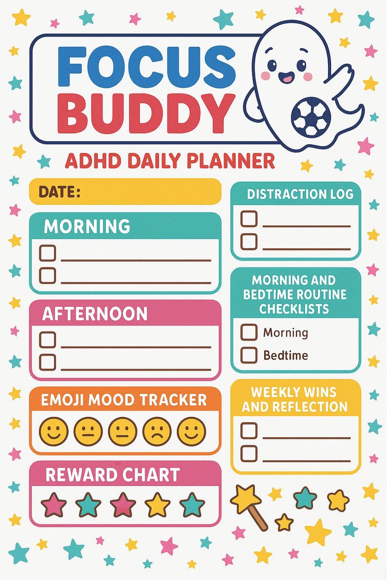 Focus Buddy ADHD Planner for Kids – Printable Daily Chart, Routine ...