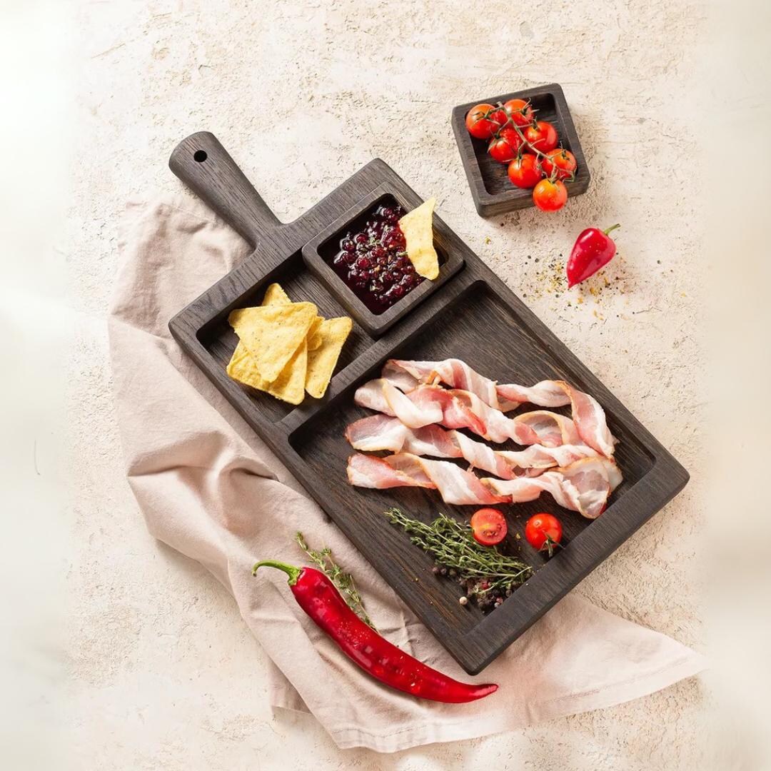 Handmade Solid Oak Serving Tray With Handle – Divided Charcuterie Board ...