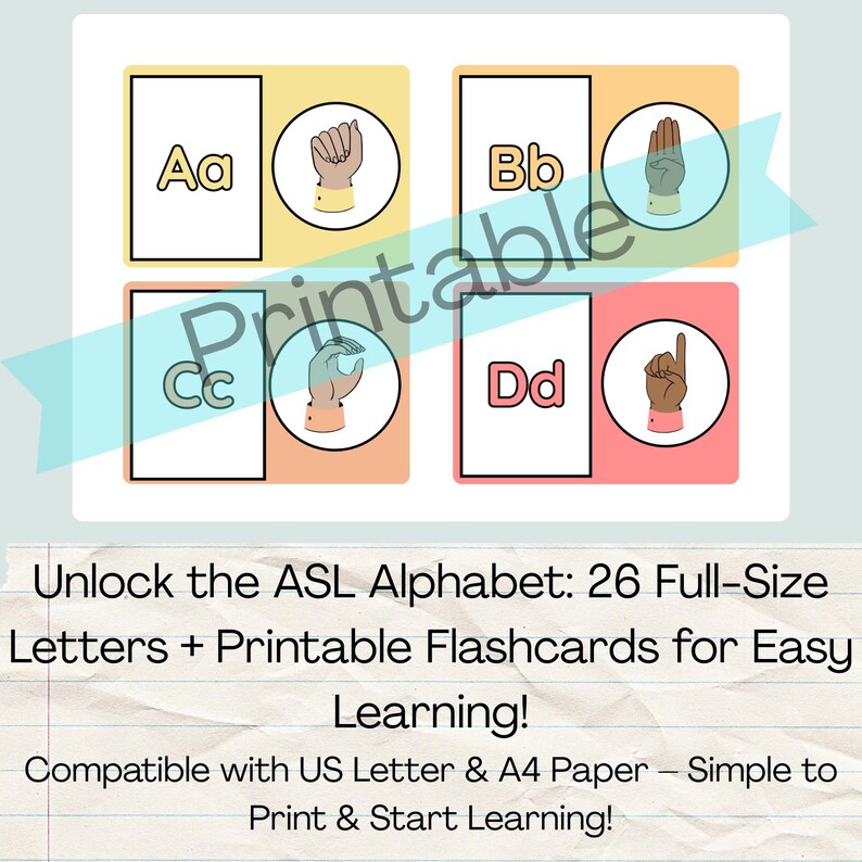 Printable ASL Flashcards + Alphabet Sheets – 26 Full-size Letters for ...