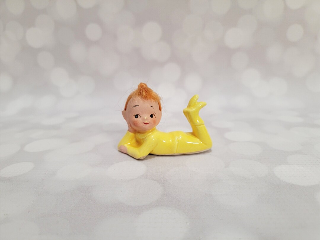Vintage Yellow Pixie Elf Red Hair Figurine - Etsy