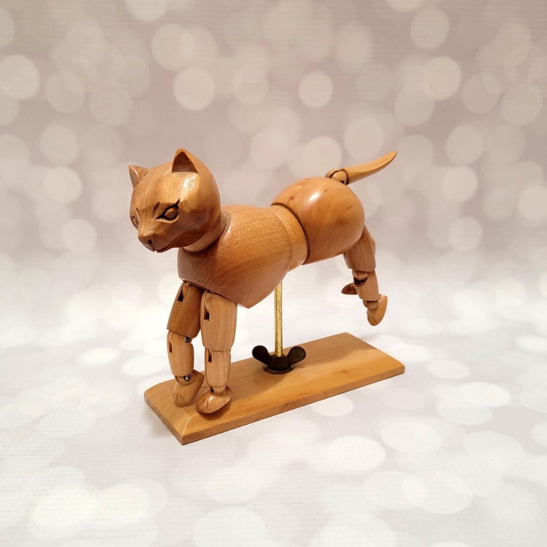 Vintage Articulated Wooden Cat Figurine Jointed Artist Sketch Figure ...