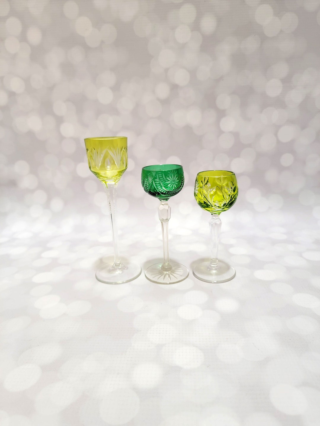 3 Green Cut Glass Mismatch Liqueur Glasses - Etsy