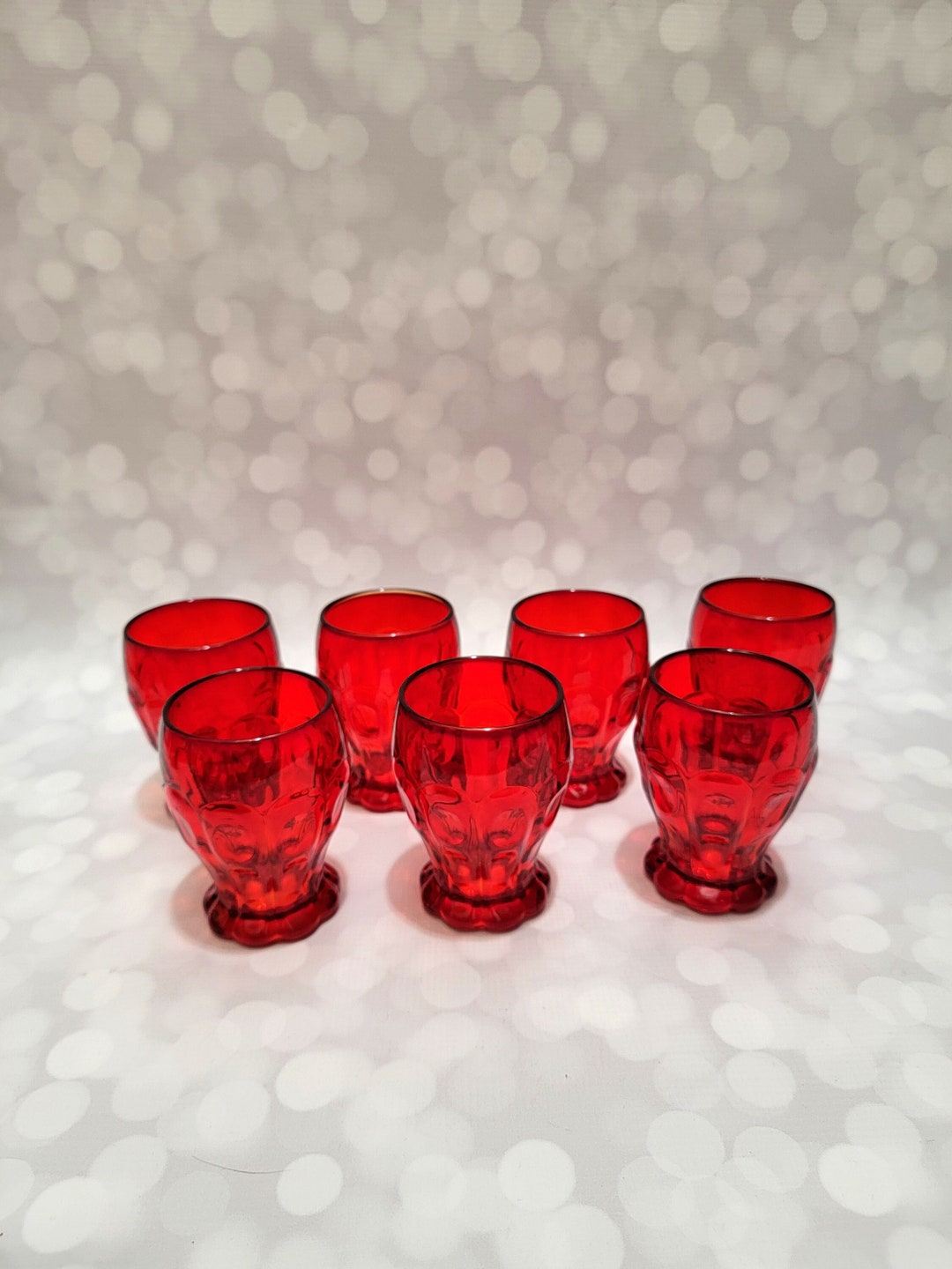 Vintage Ruby Red Glasses Set of 7 - Etsy