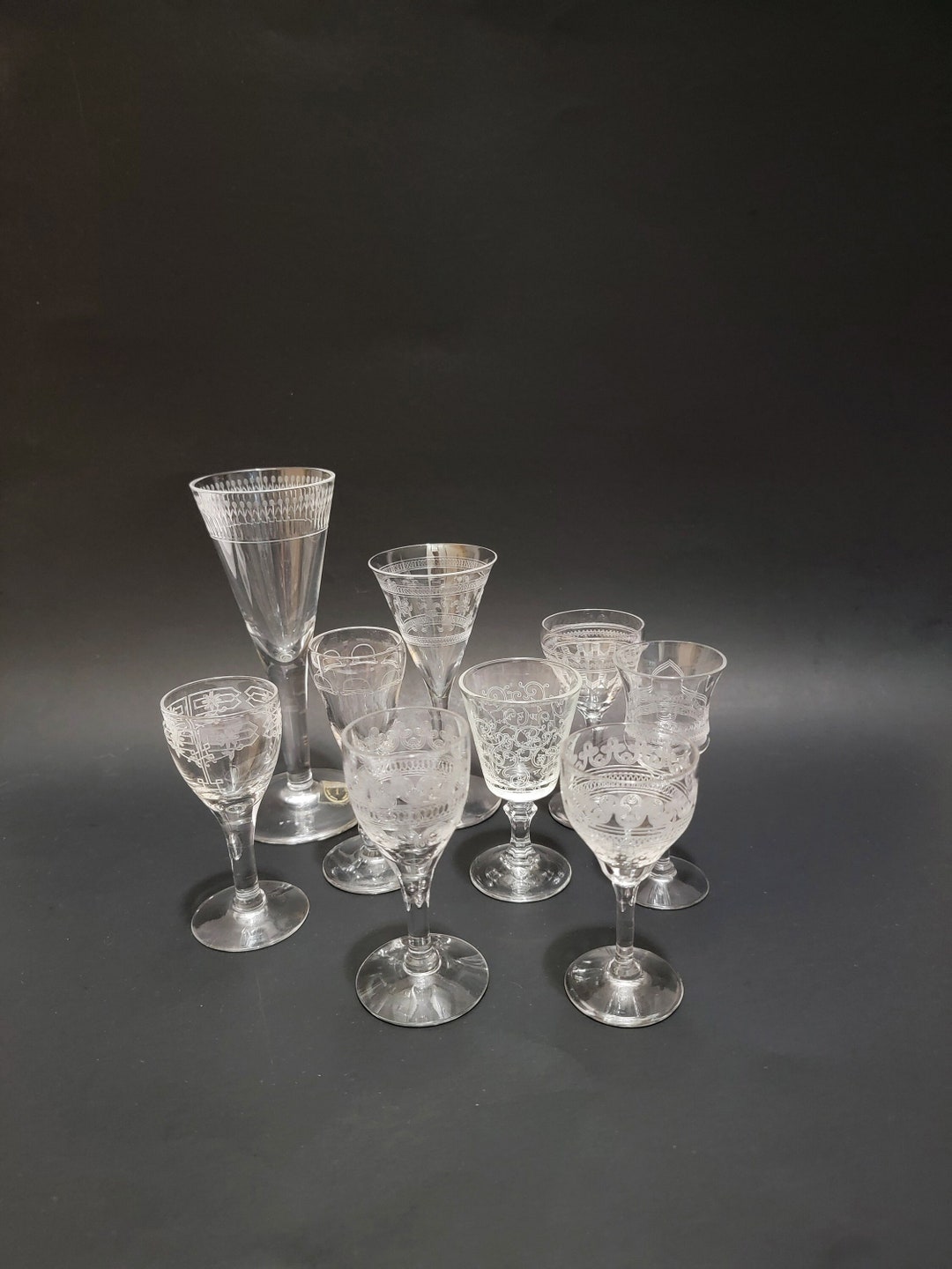 9 Etched Glass Mismatch Liqueur or Cordial Glasses - Etsy