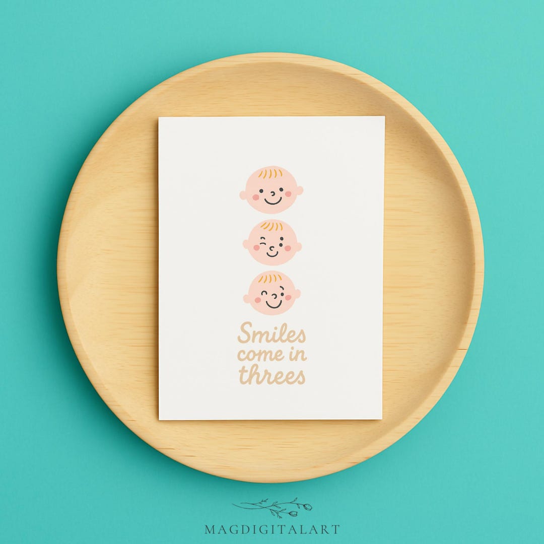 Smiles Come in Threes Triplets Newborn Card Baby Shower Greeting Card ...