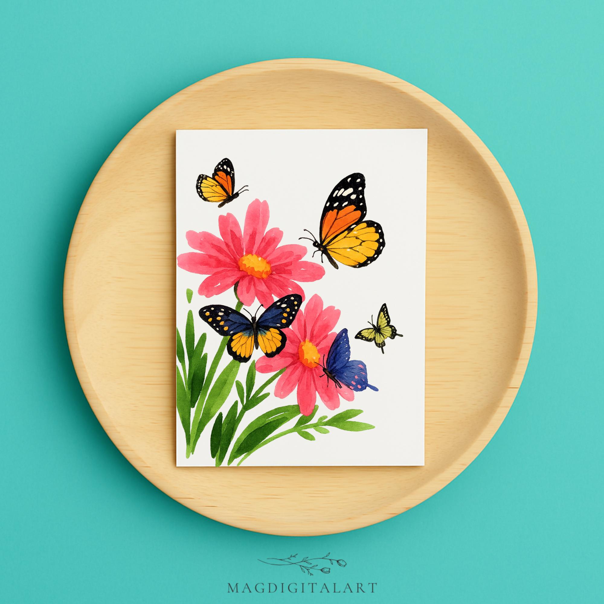 Watercolor Butterfly Floral Greeting Card: All Occasion Spring Card - Etsy