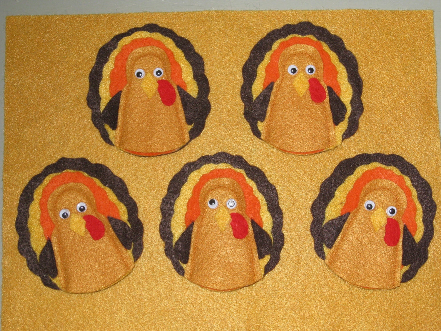 5 Turkeys Finger Puppets, With Laminated Rhyme, Handcrafted From Felt ...