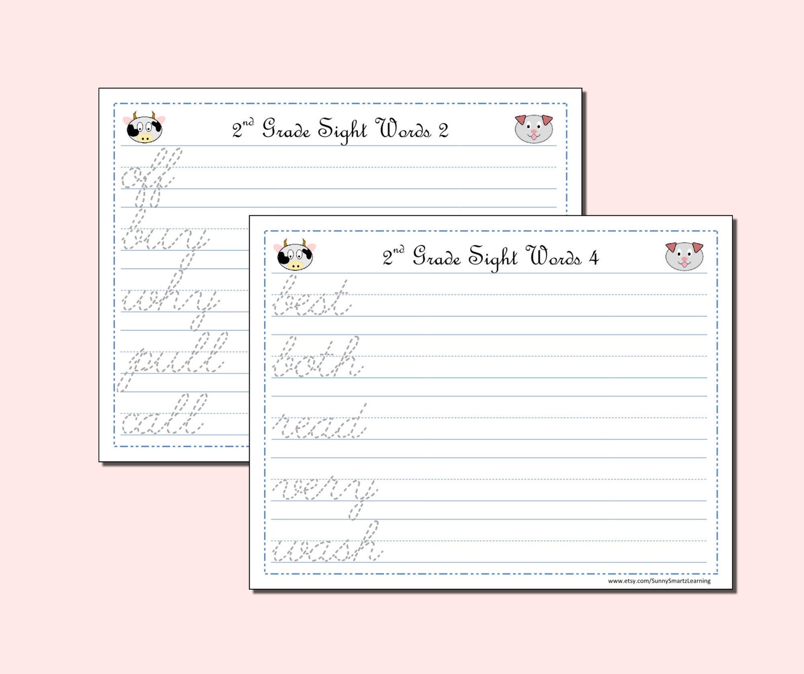 2nd Grade Sight Words Cursive Handwriting Worksheets - Etsy