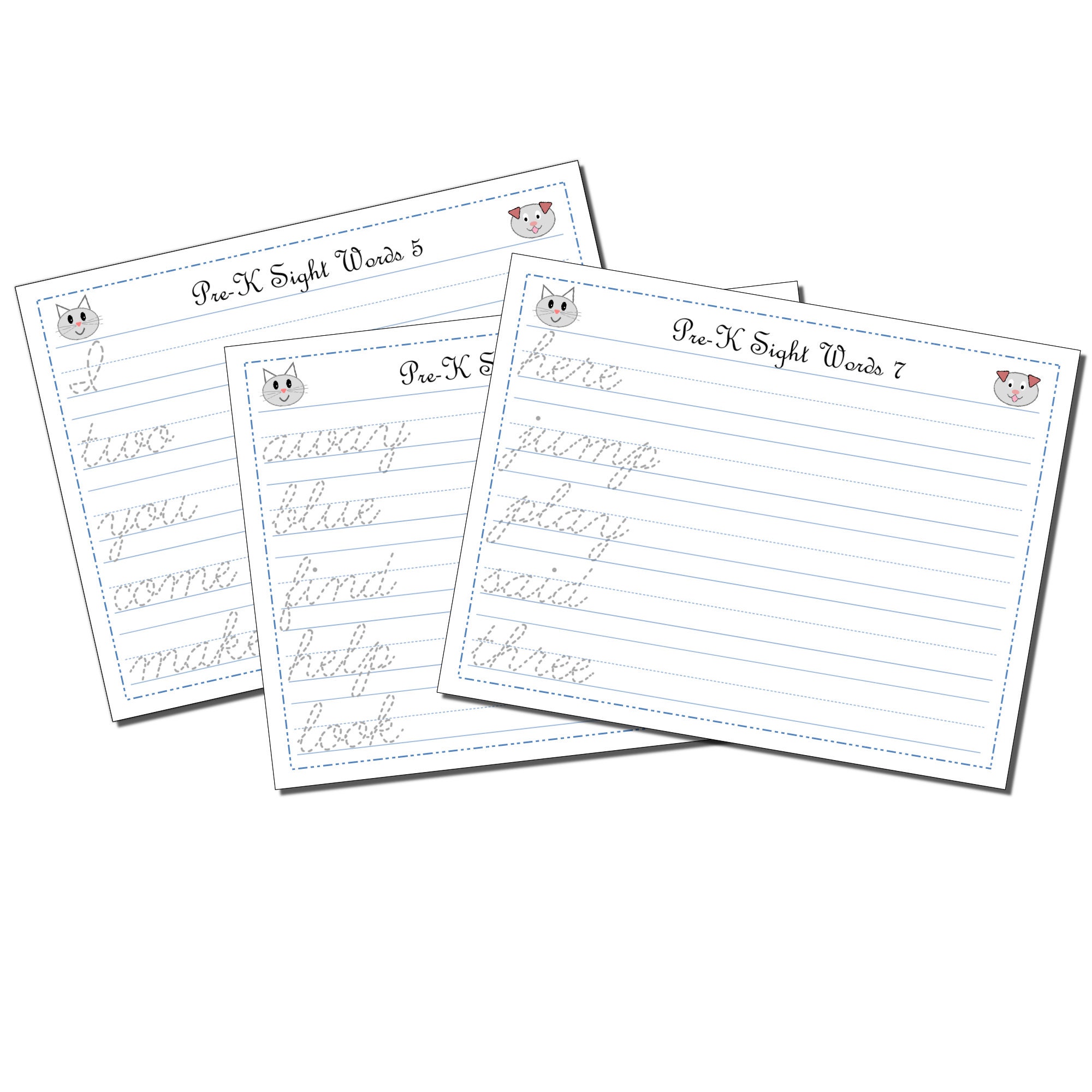 Pre-k Sight Words Cursive Handwriting Worksheets - Etsy