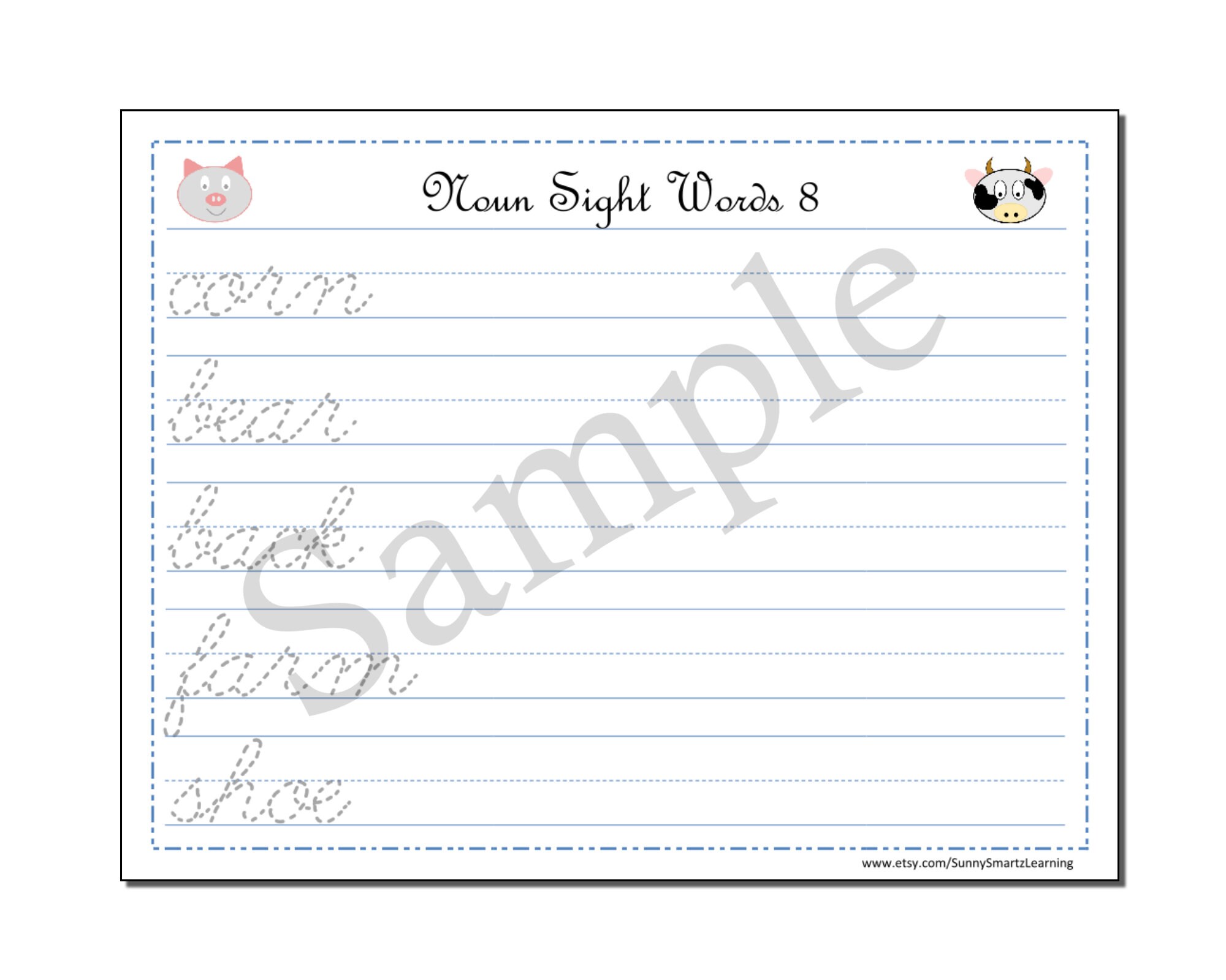 Noun Sight Words Cursive Handwriting Worksheets Set 1 (3 & 4 Letter ...